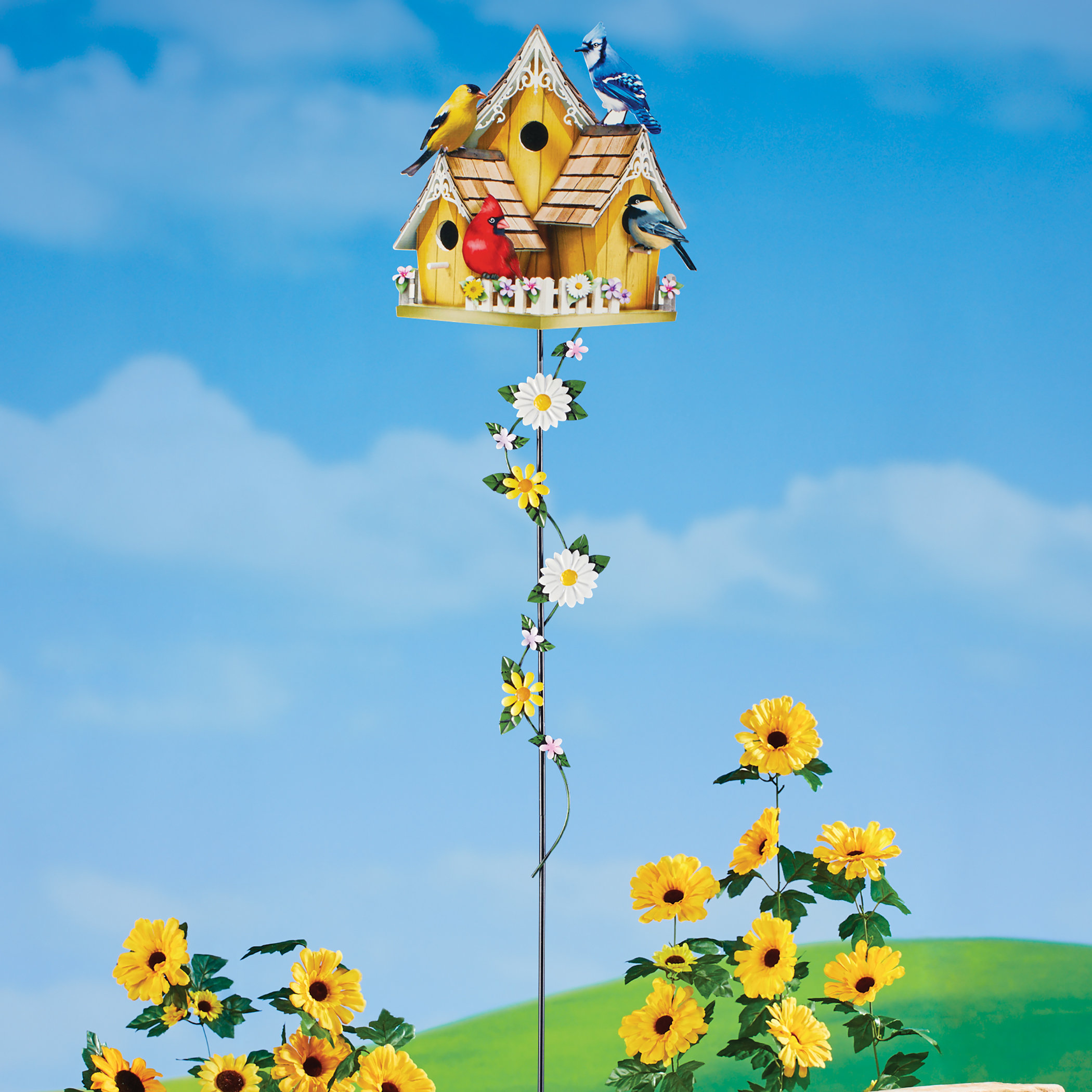 Arlmont & Co. Realistic Birdhouse Floral 3-Foot Tall Garden Stake ...