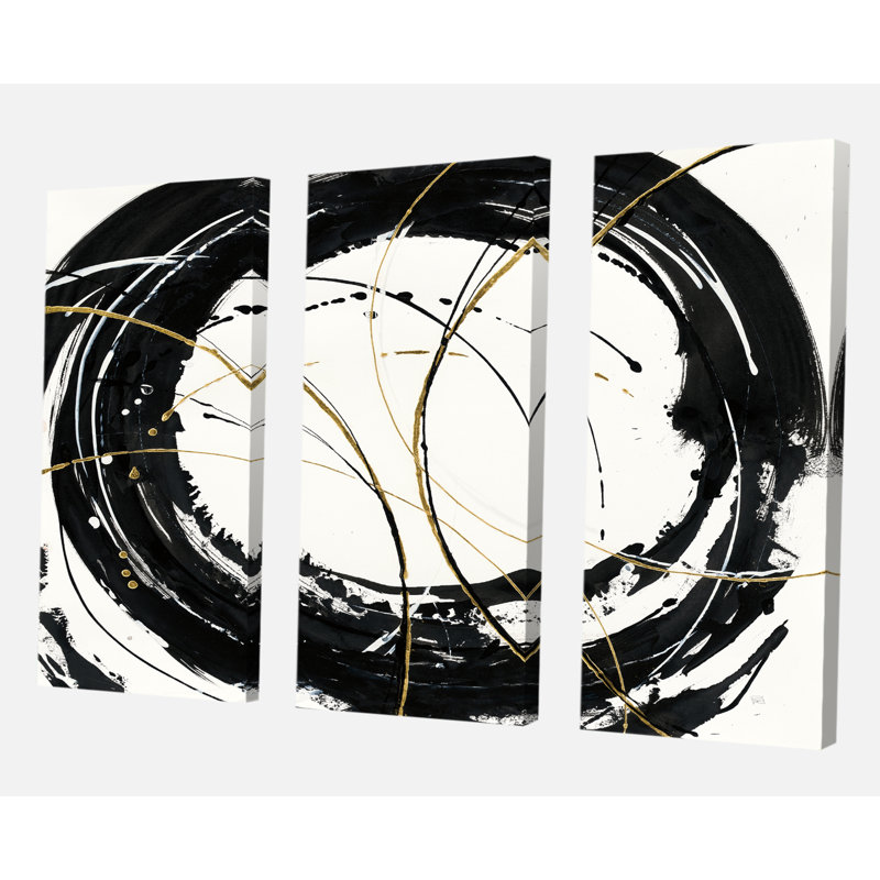 Bless international Gold Metallic Circle On Canvas 3 Pieces Graphic Art ...