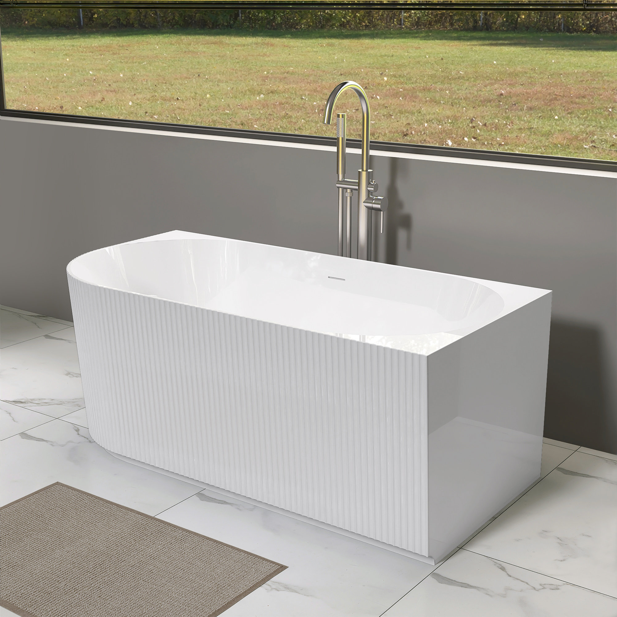 Ogonbrick 59" X 29.5" Freestanding Soaking Corner Tub Contemporary ...