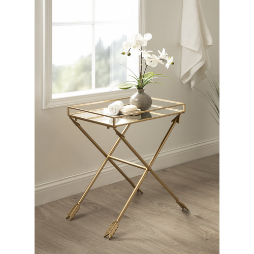 Everly Quinn Madeira Arrow Mirrored Tray Top Table 21x14x26 Satin Gold ...