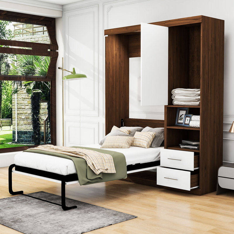 Latitude Run® Lotosha Wooden Murphy Bed with Multi-layer Cabinet and ...