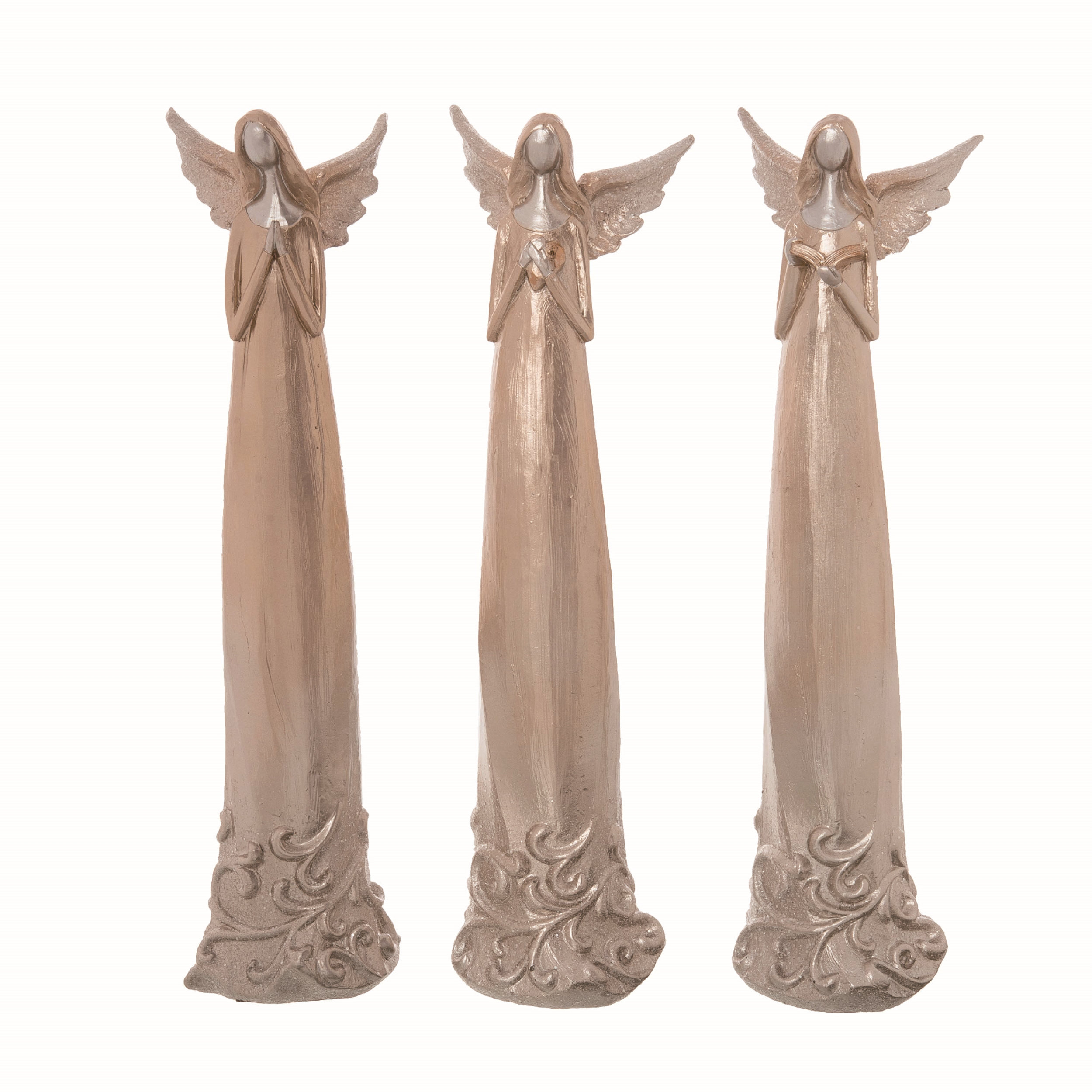 The Holiday Aisle® Large Resin Metallic Angel Figurine Set of 3 ...