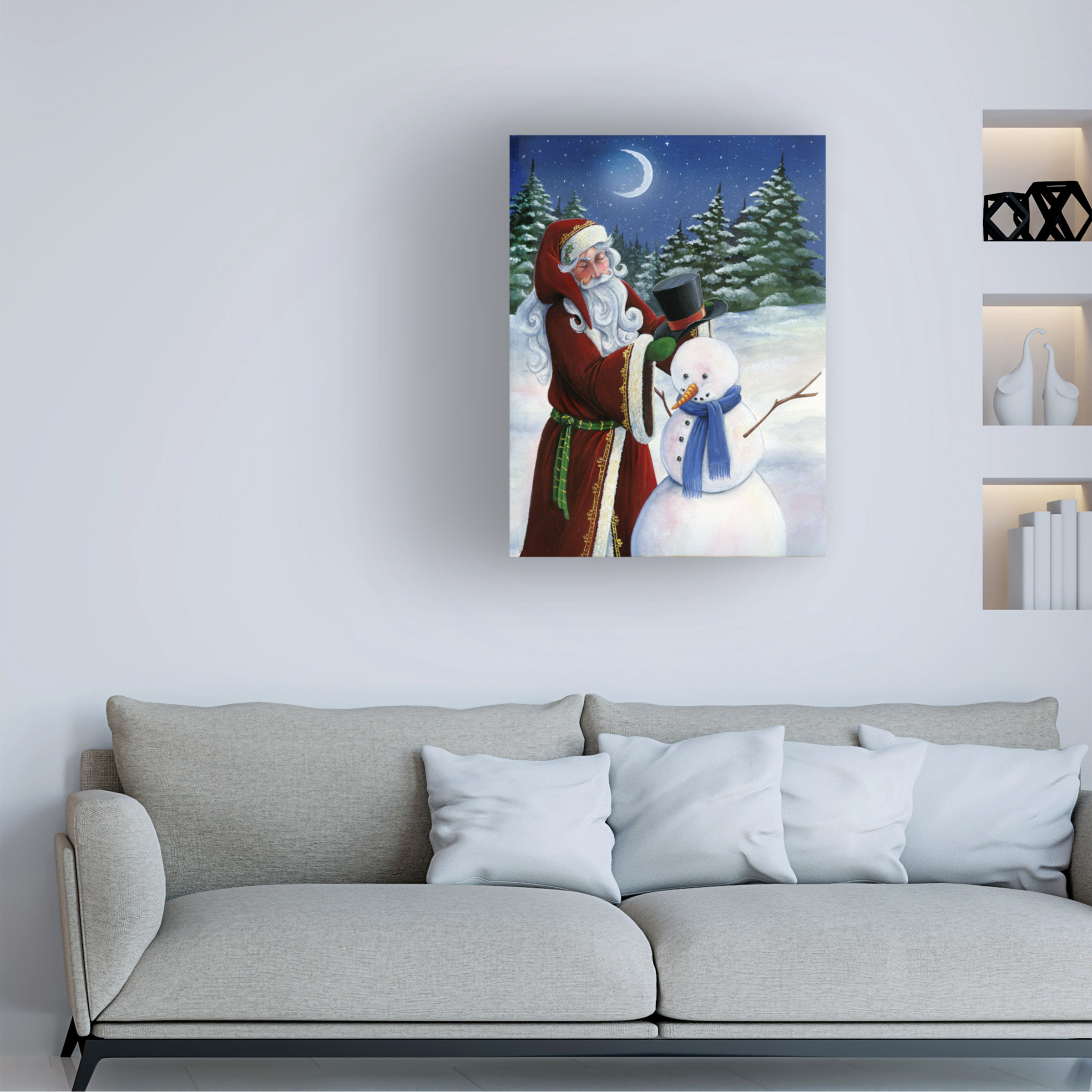 The Holiday Aisle® Santa with Snowman by Hannah Spiegleman - Unframed ...