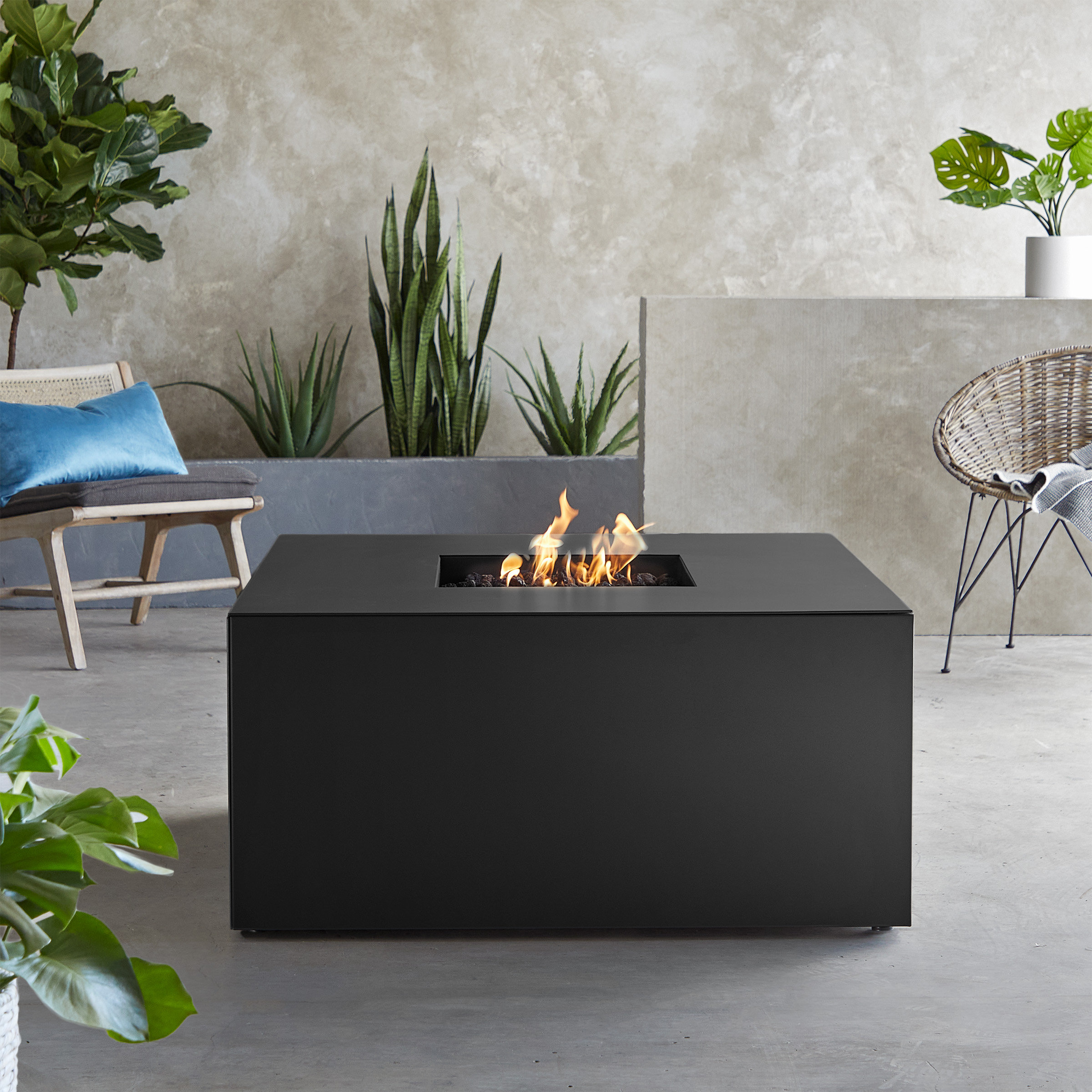 Real Flame Coden 42" Square Metal Propane Fire Pit Table with Hidden ...