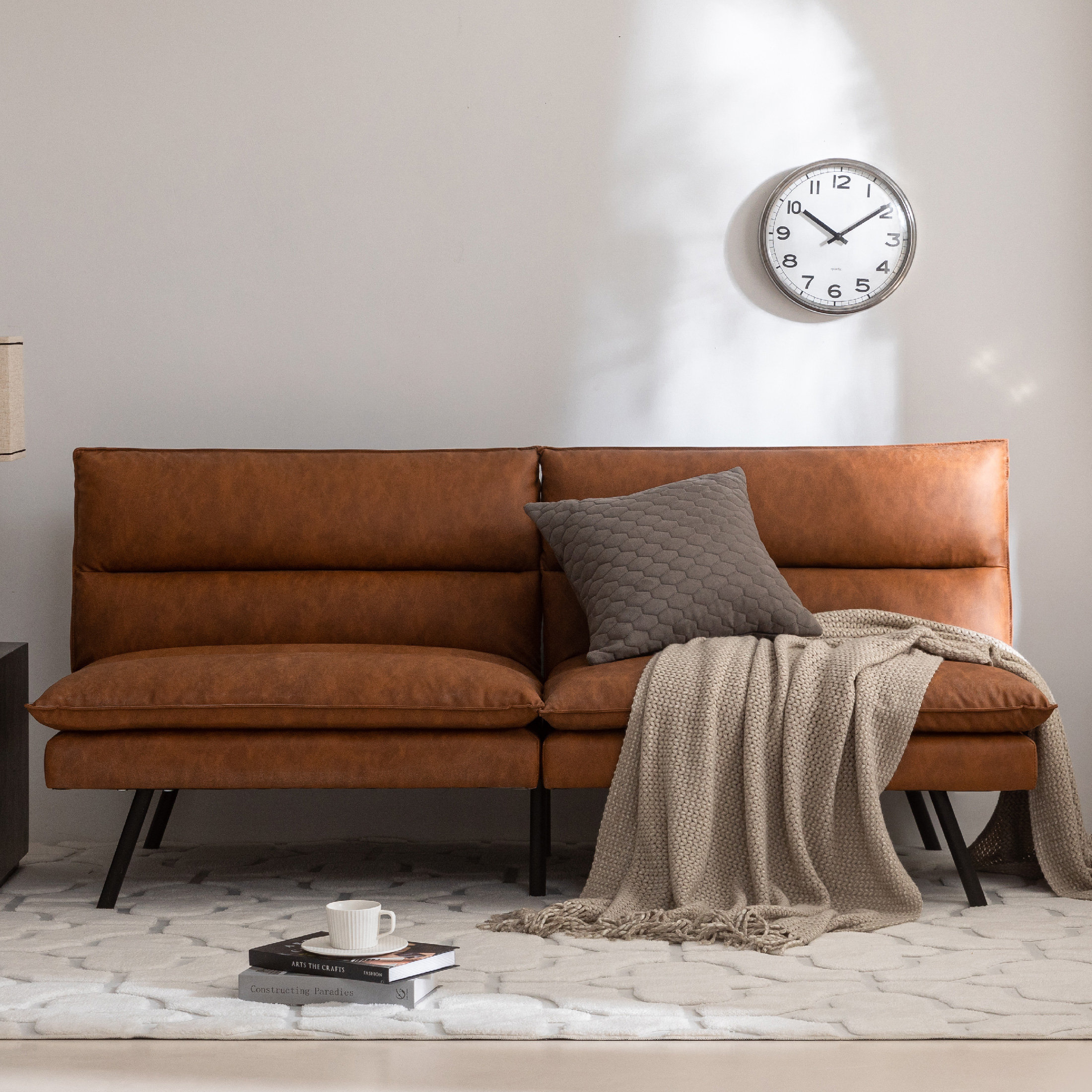 Besharat 71 Full Wide Faux Leather Futon Split Back Convertible Sofa Wade Logan Leather Type Faux Leather Brown