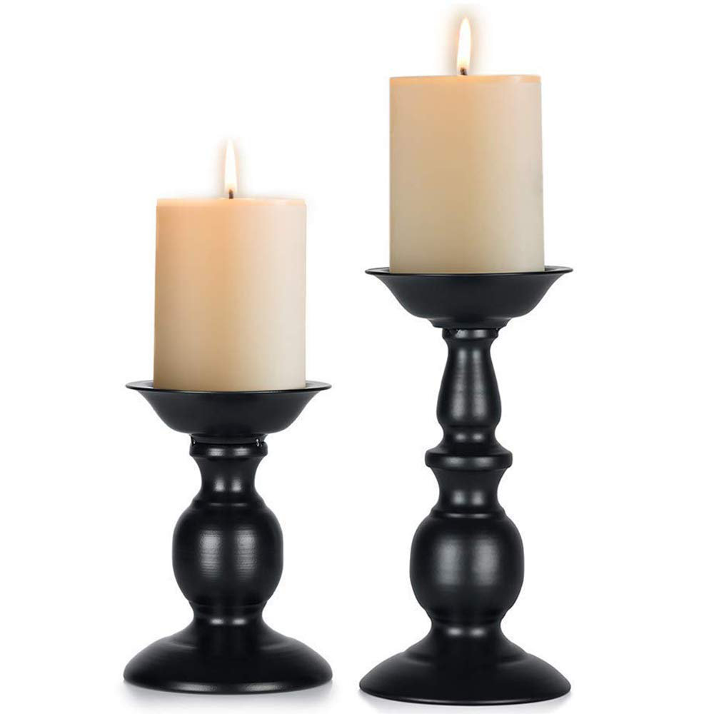 Alcott Hill® 2 Pcs Rustic Candle Holders Set Metal Candle Stand Tall Retro Fall Pillar ...