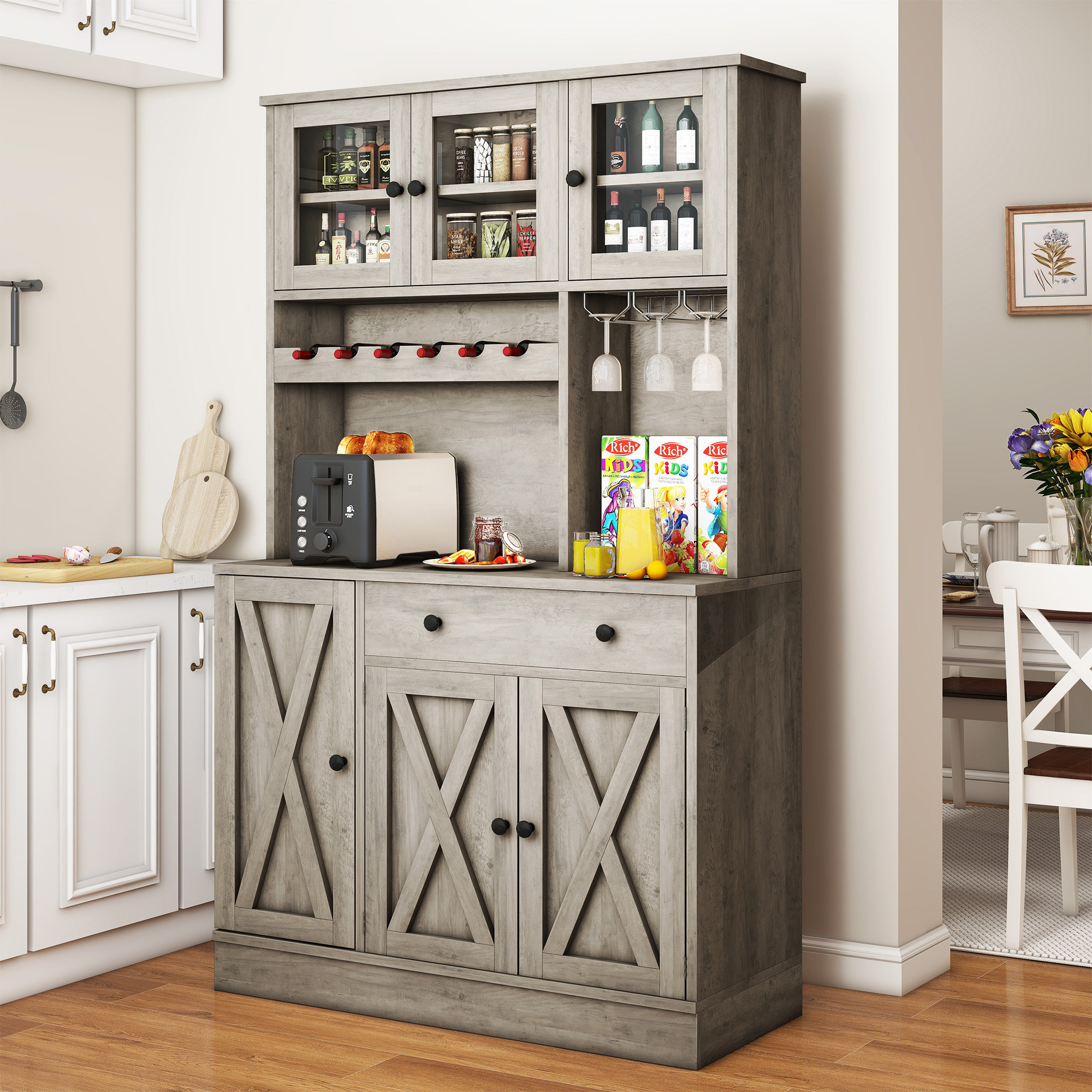 Gracie Oaks 71''H Kitchen Pantry Storage Cabinet With Power Outlet ...