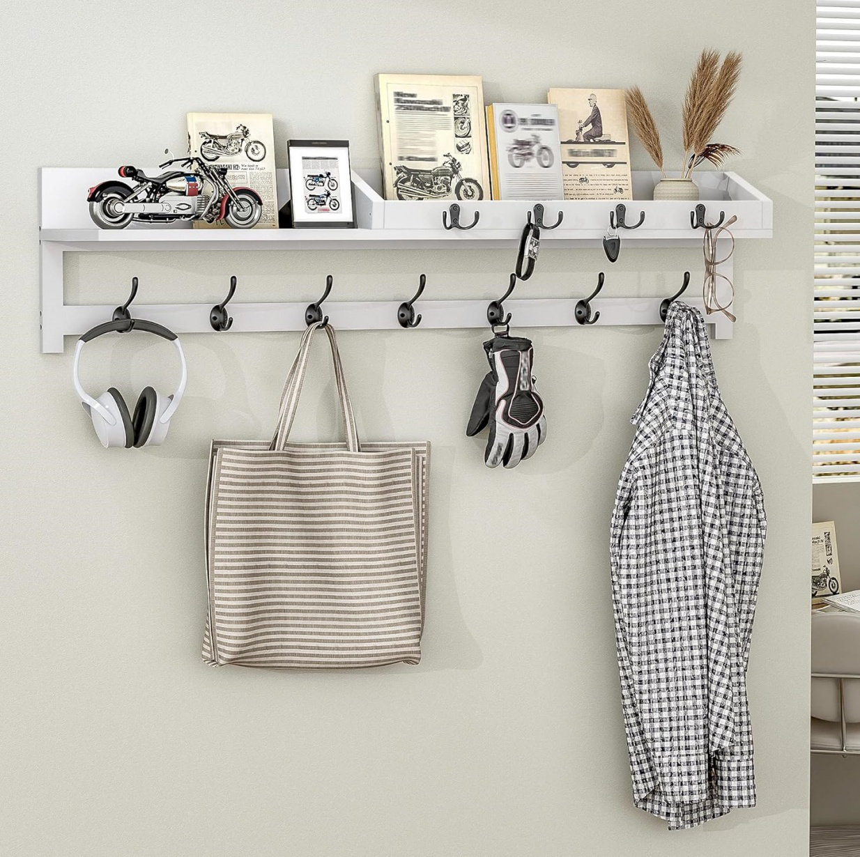 17 Stories 35 inch Coat Rack Wall Moun with Shelf | Wayfair