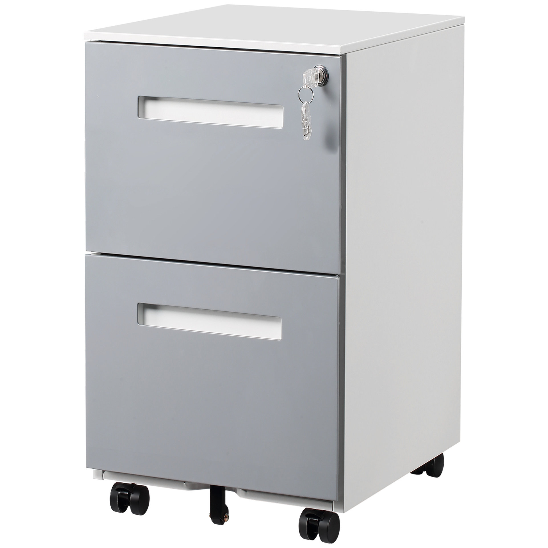 Banior Grey Locking File Cabinet With 2 Drawers On Wheels - Metal ...