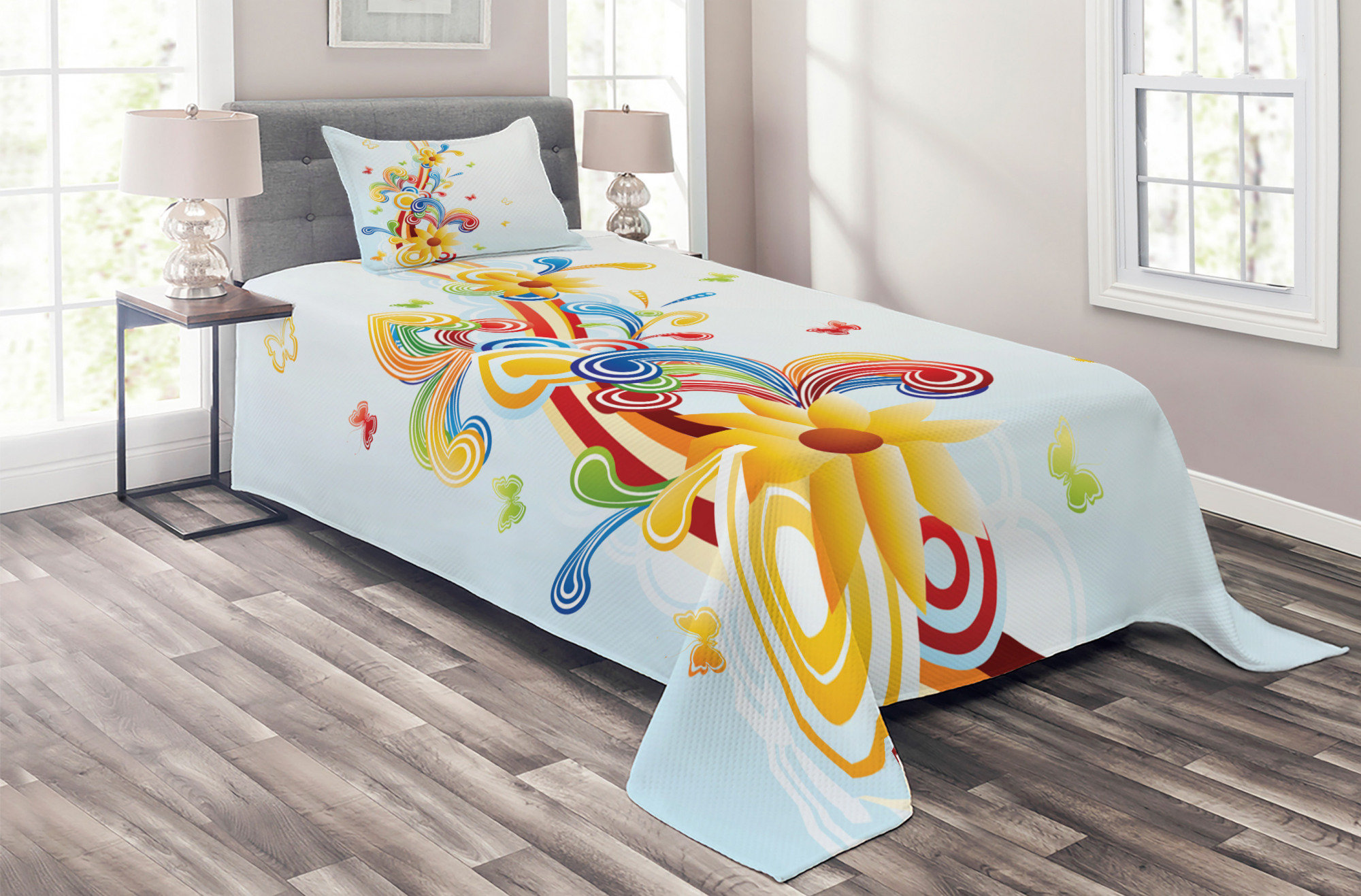 Ambesonne Funky Yellow/Blue MIcrofiber Farmhouse / Country Coverlet ...