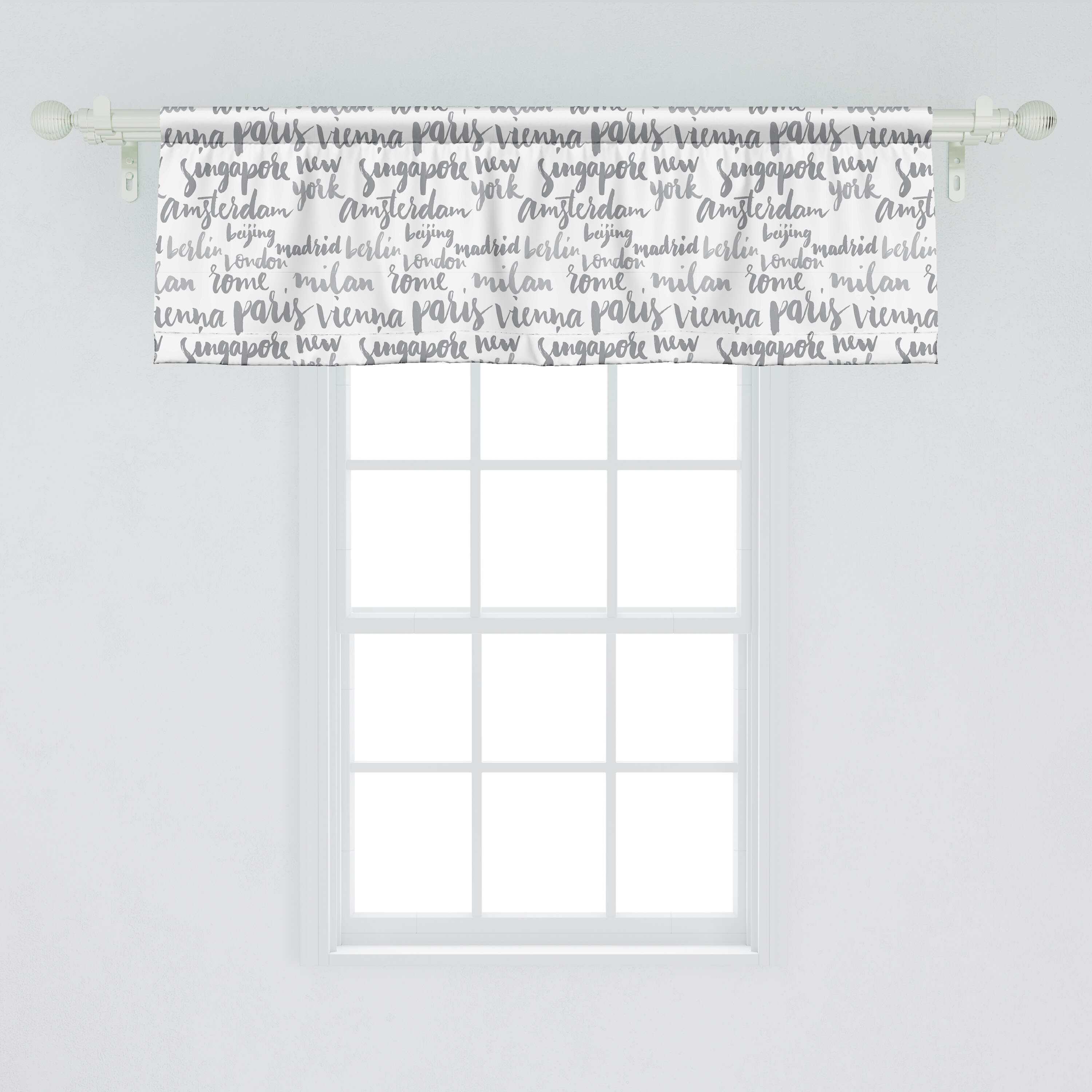 Ambesonne Calligraphy Valance Pack of 2 Grey Names of Cities Grey and ...