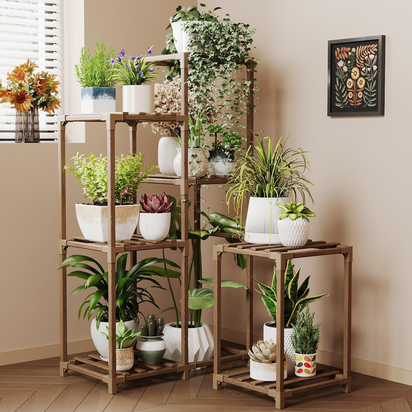 Arlmont & Co. 4-Tier Plant Stand Indoor Corner Plant Shelf Wood ...