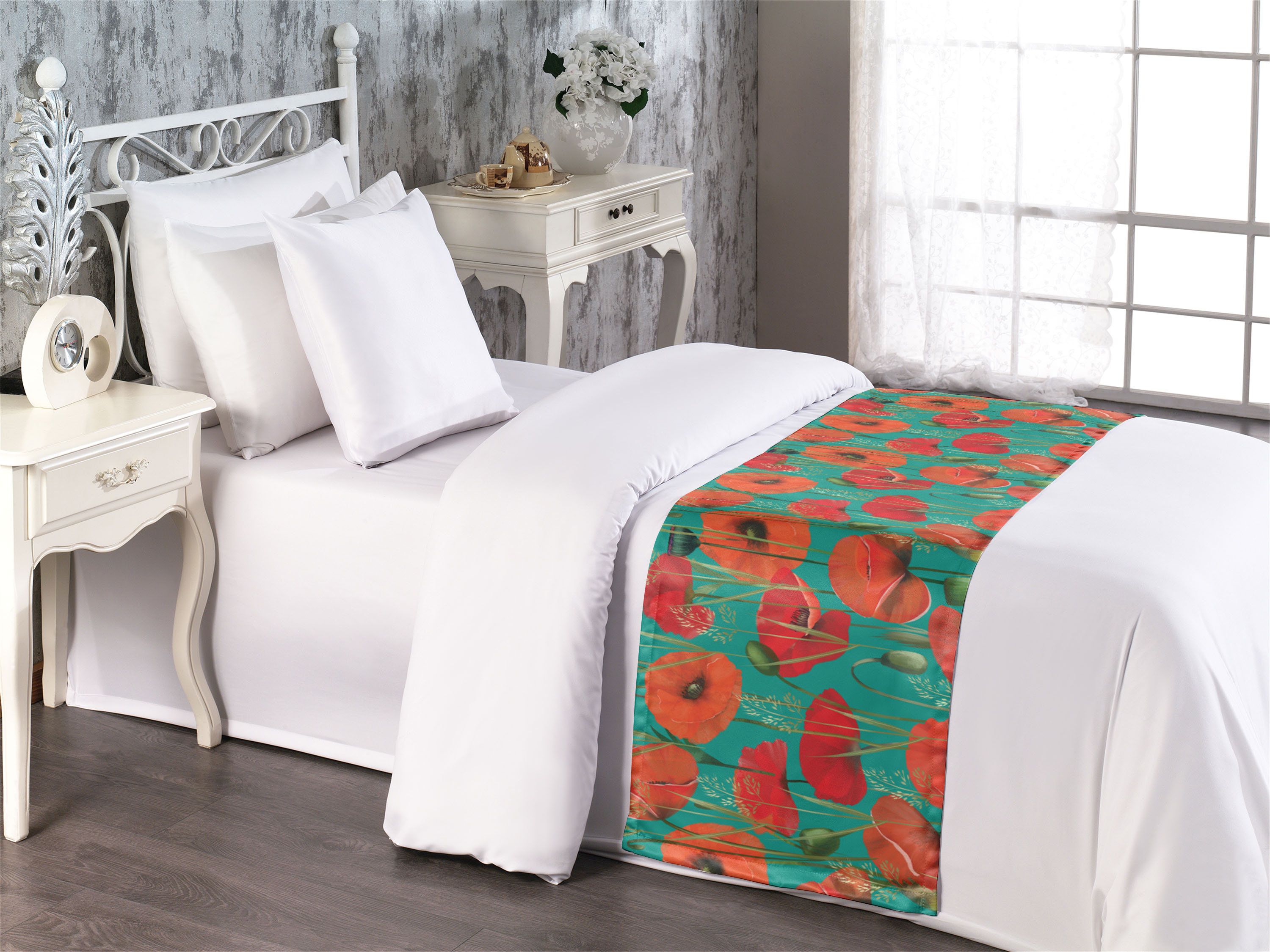 Ambesonne Poppy Bed Scarf Runner Retro Meadow Flowers Romance Teal ...