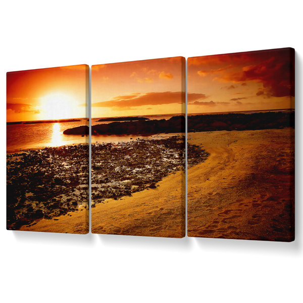 Highland Dunes Ochre Ocean Sunset Canvas 3 Panel Set | Wayfair.co.uk