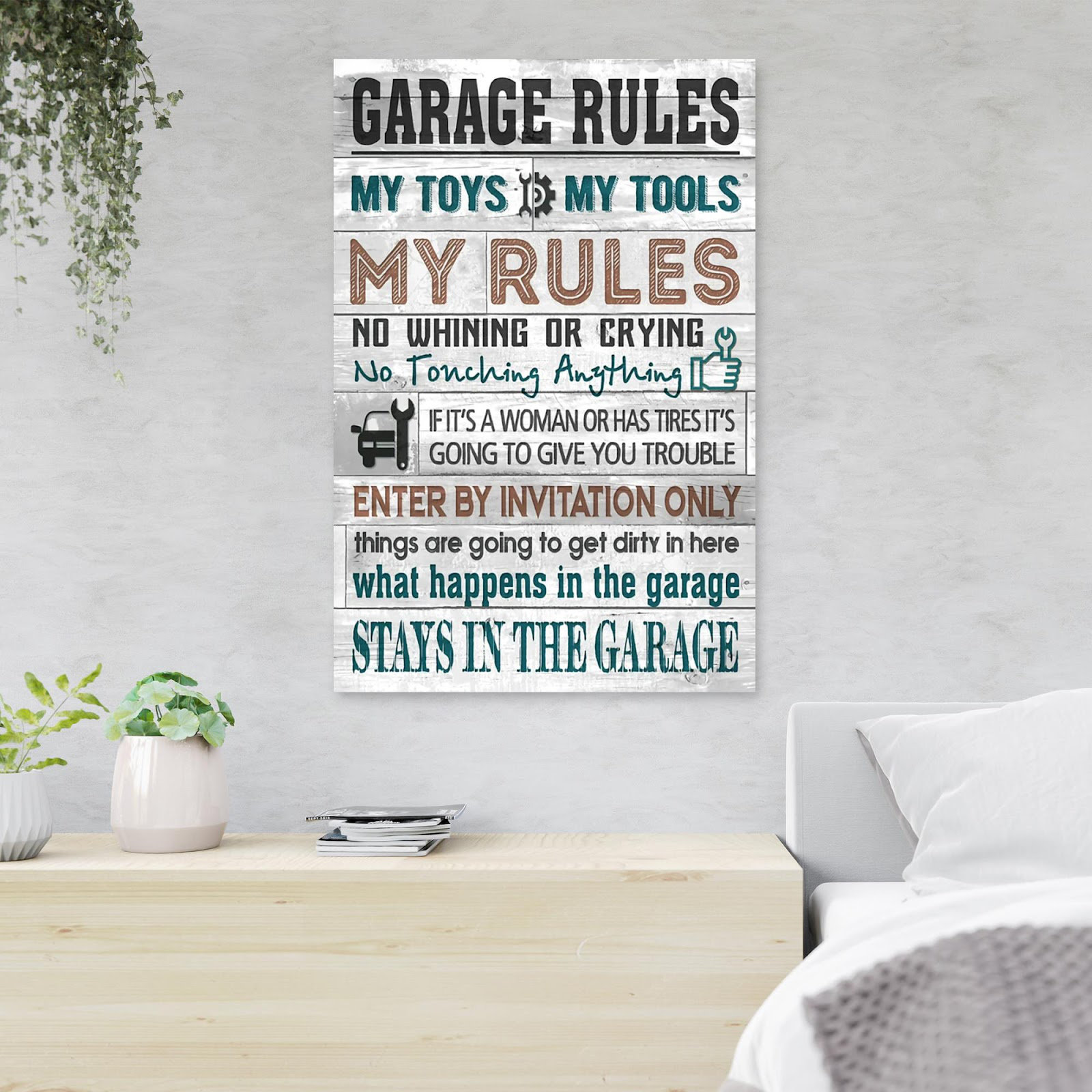 Trinx Quote About Garage - Garage Rules - 1 Piece Rectangle Graphic Art ...