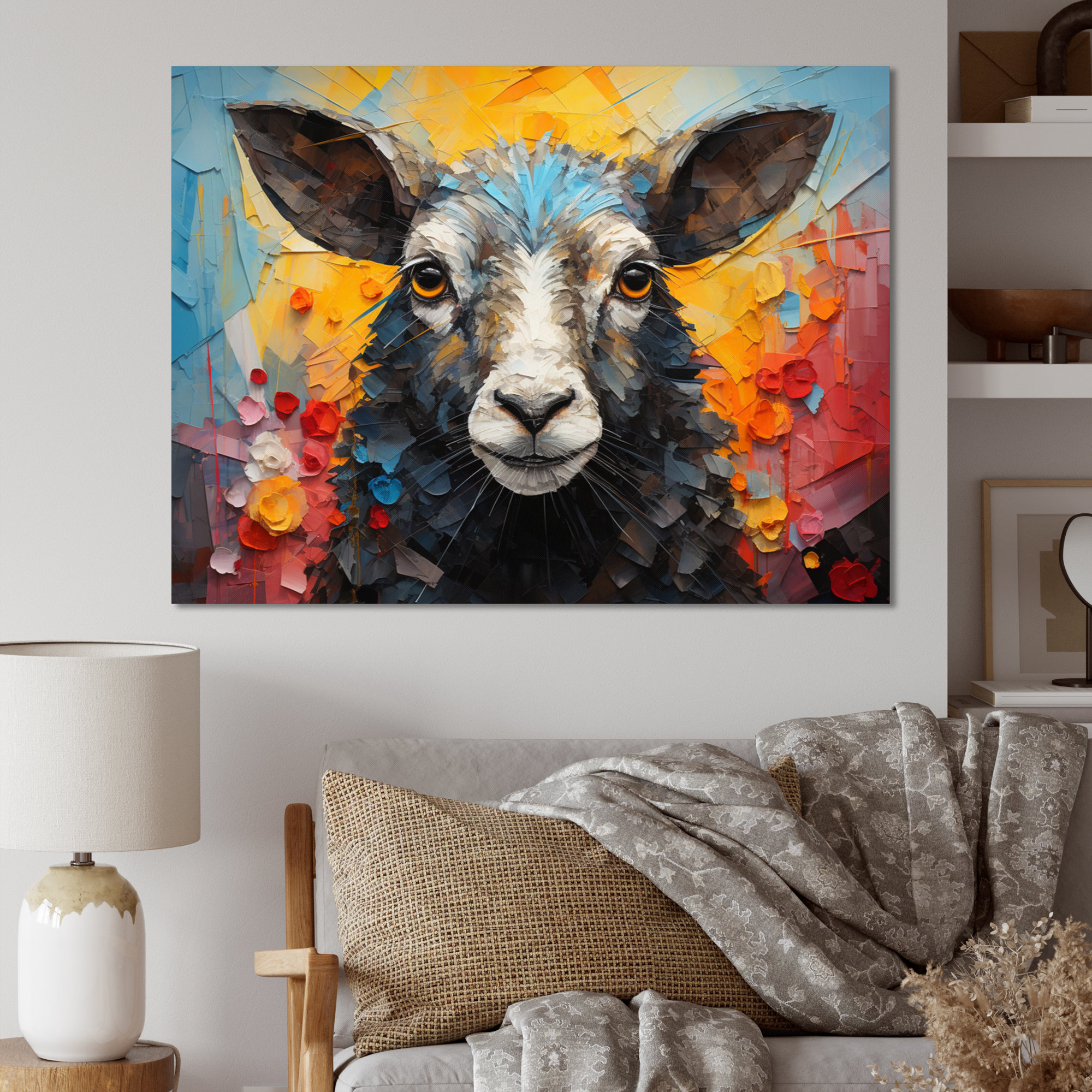 August Grove® Colorful Abstract Sheep Collage II On Canvas Print | Wayfair