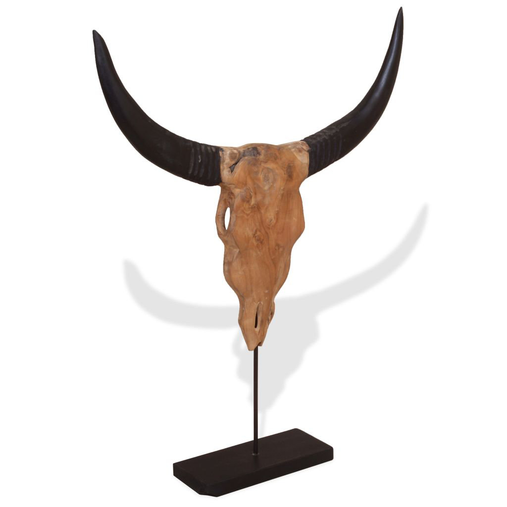 vidaXL Bull Skull Sculpture Natural Teak Teak and steel Unique Artistic ...