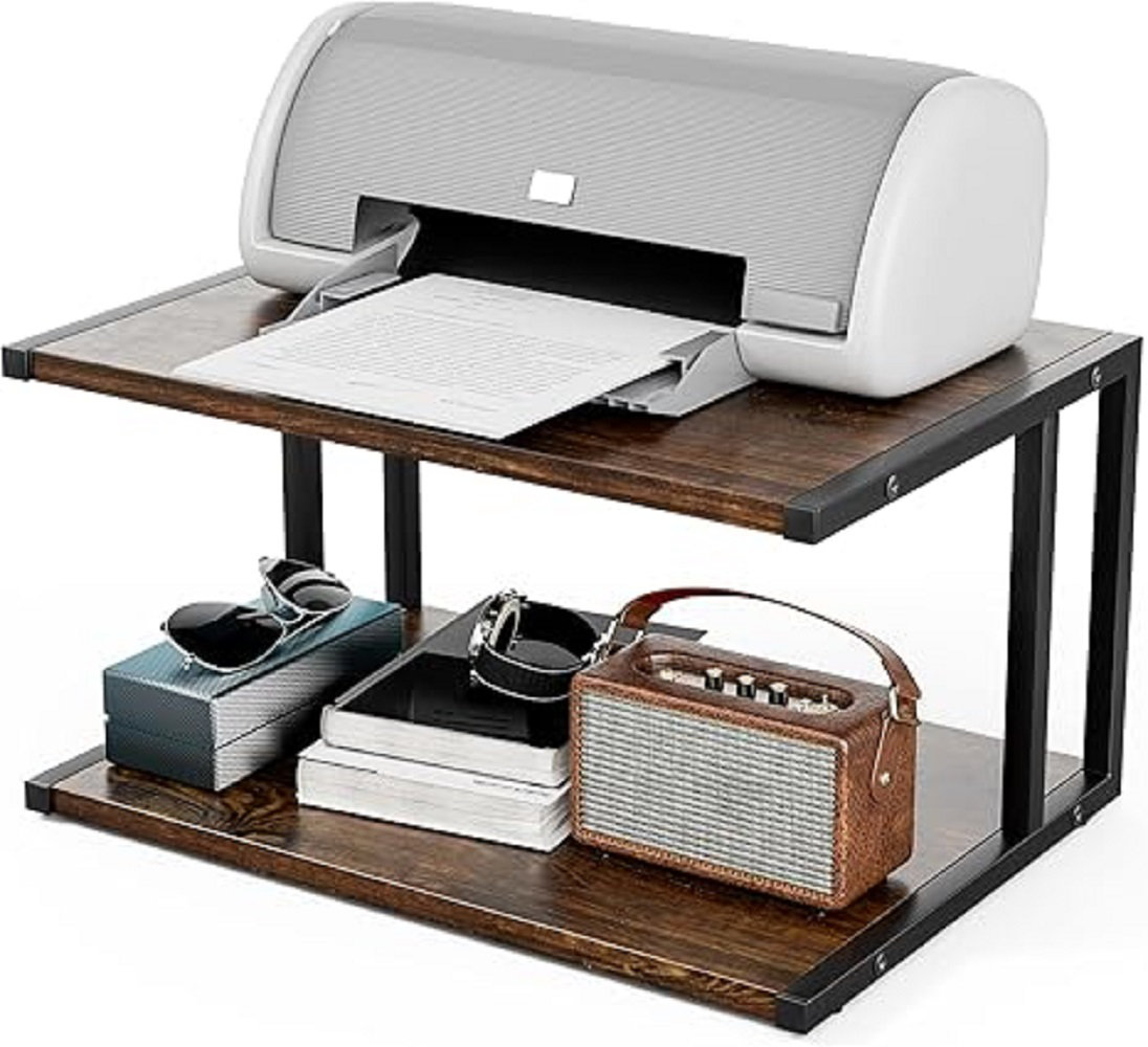 17 Stories Printer Stand With 2 Tier Wood Shelves Desktop Organizer For ...