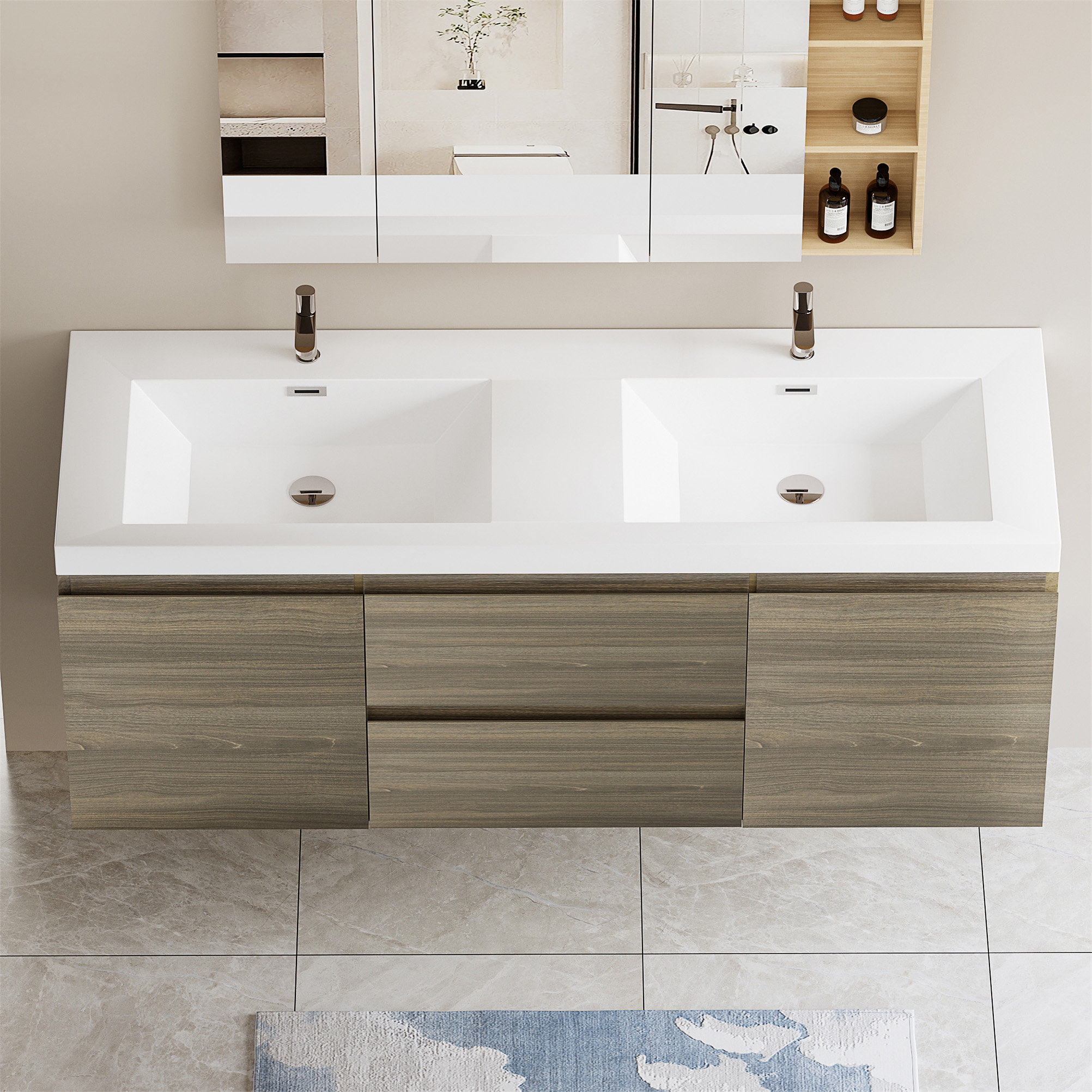 Latitude Run® 60" Floating Bathroom Vanity With Sink, Modern Wall ...