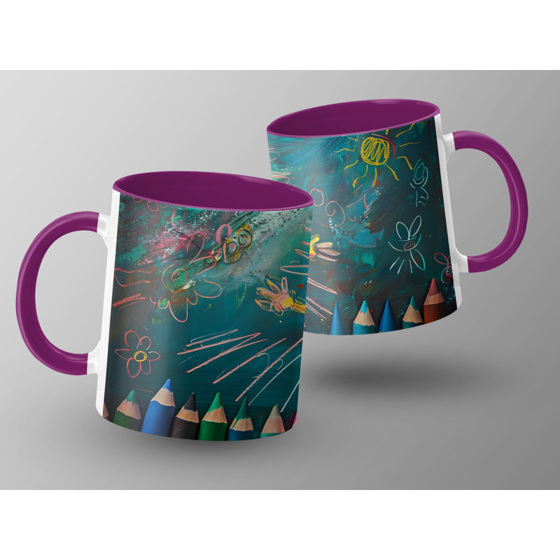 East Urban Home Set of 4 Kids Drawing Style 11oz Accent Mugs – White ...