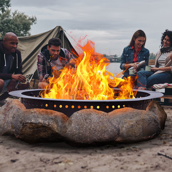 Arlmont & Co. Shaylee 42" W X 9" H Iron Outdoor Fire Ring, Wood Burning ...