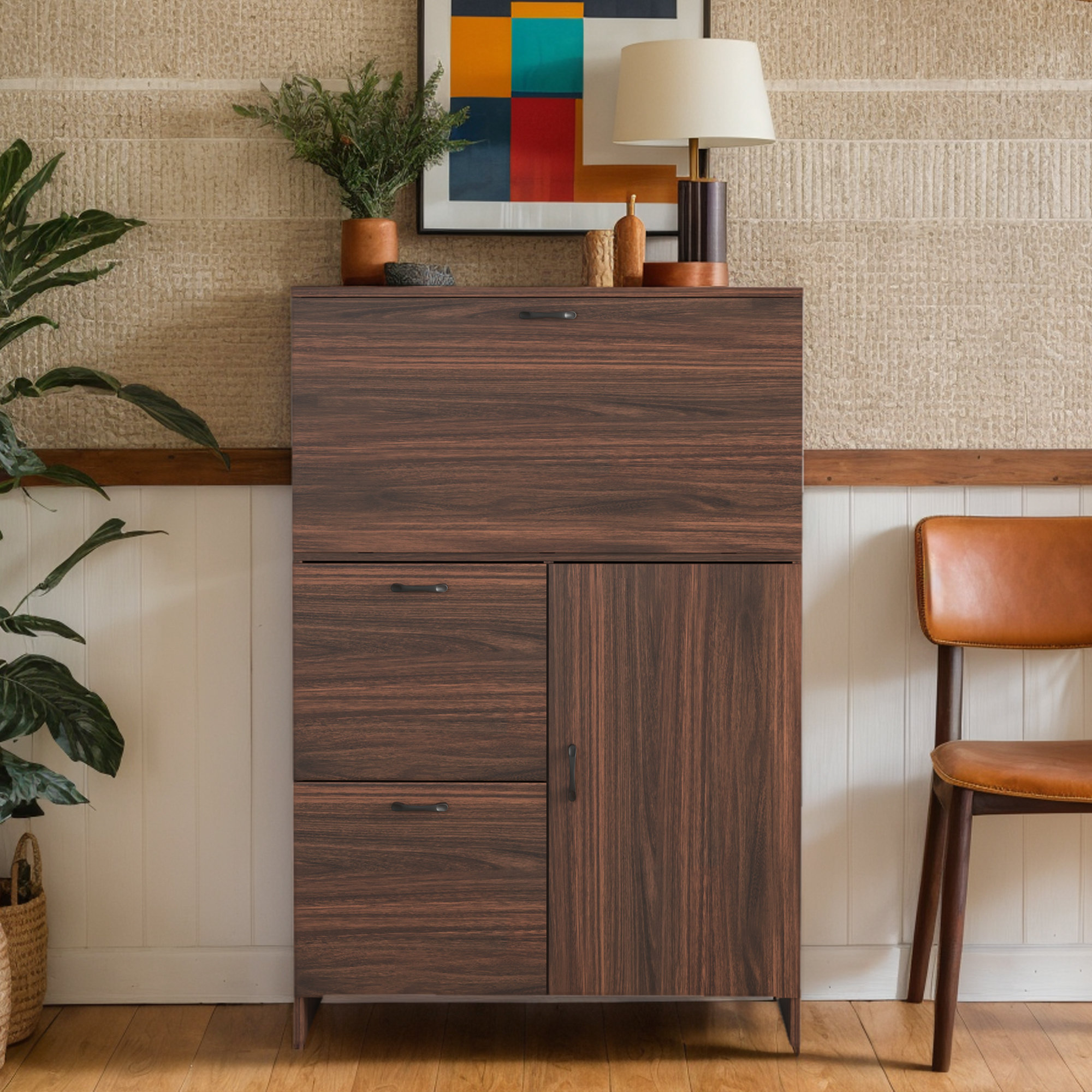 Millwood Pines Sideboar Buffet Storage Cabinet With Fold-up Destktop ...