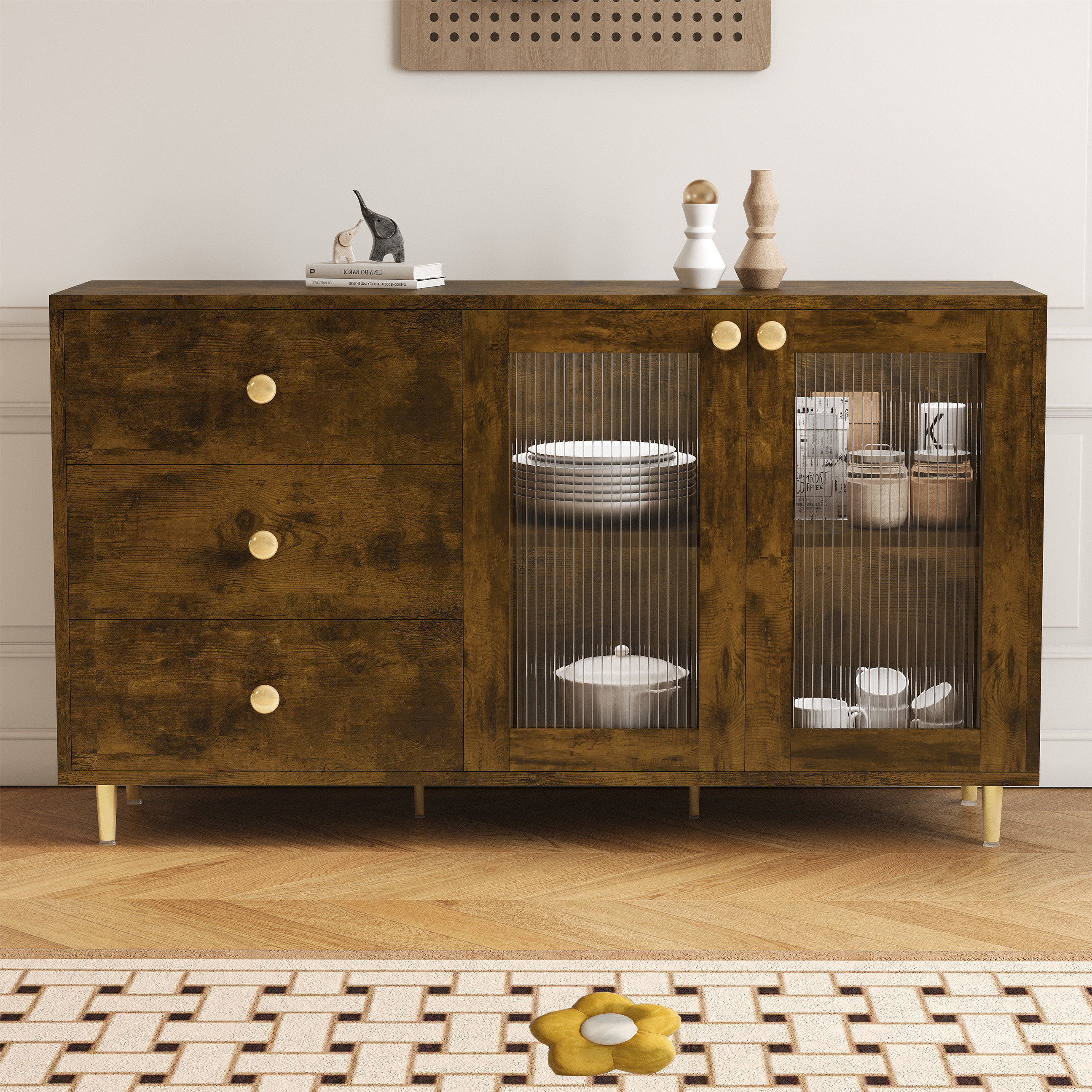 Mercer41 Modern Minimalist Free Standing Sideboard Cabinets With 3 ...