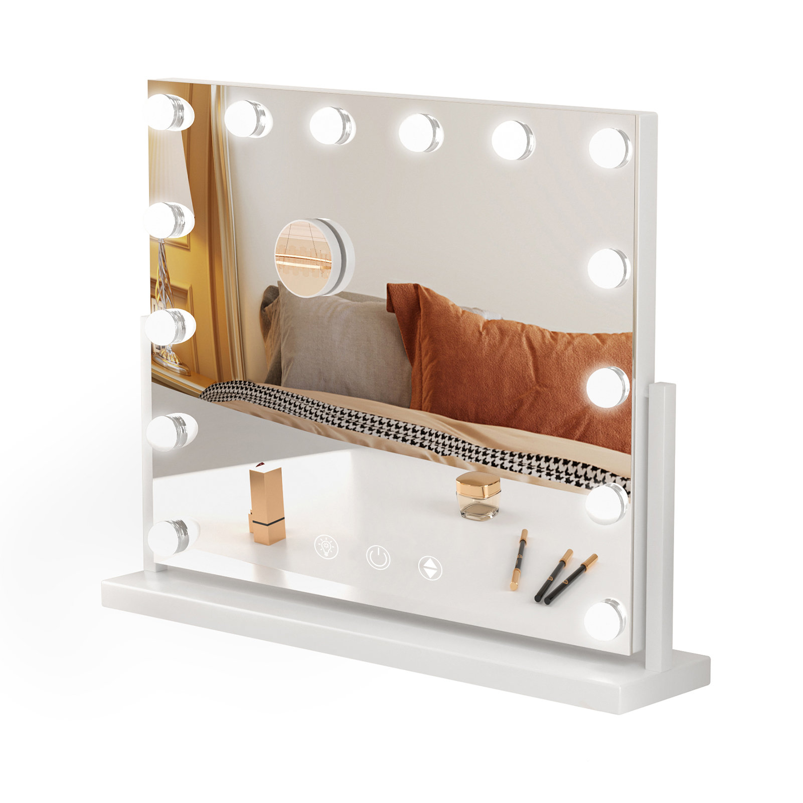 Latitude Run® Makeup Mirror with 14 LED Bulbs, 22 x 17” Lighted Vanity ...