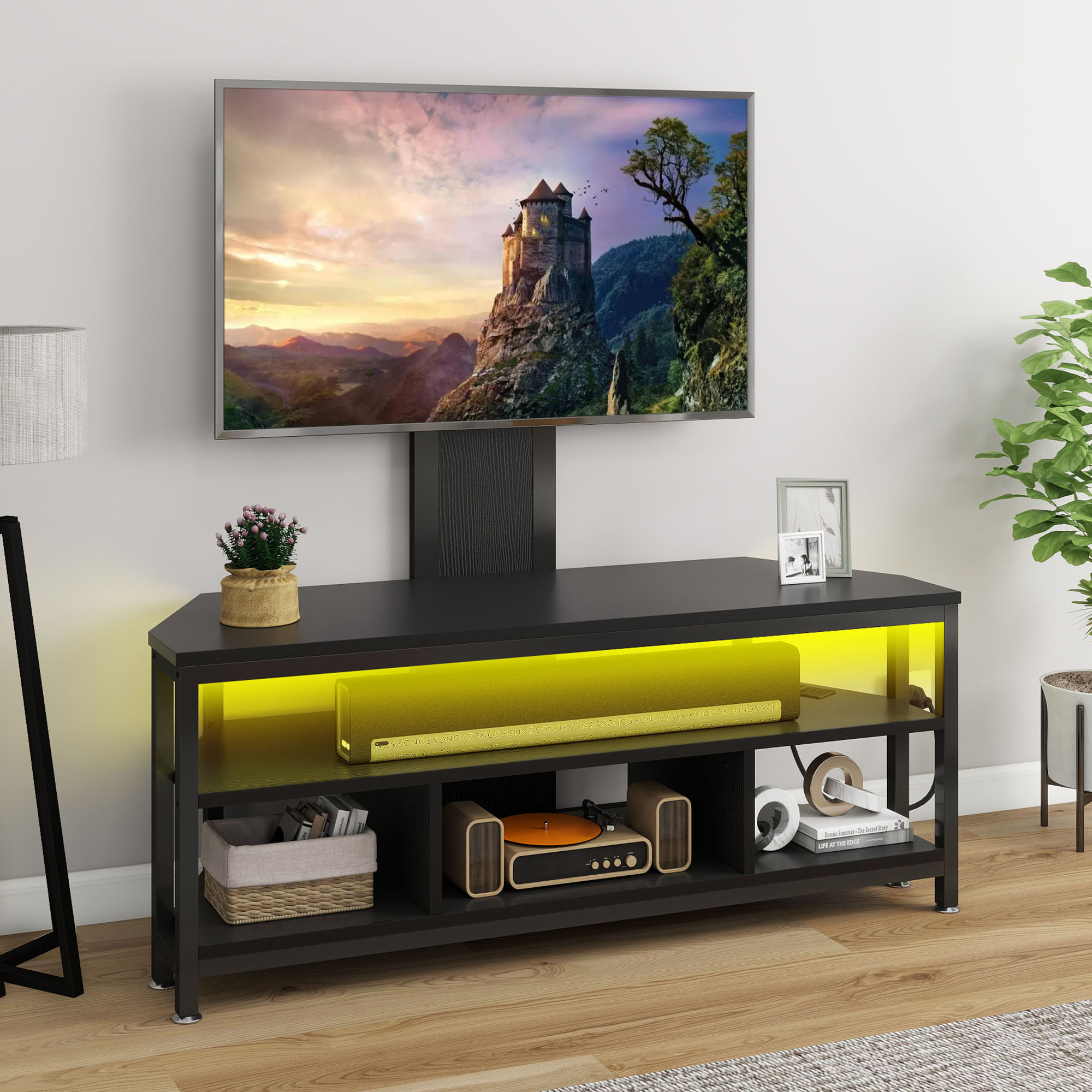 gray tv stand with mount