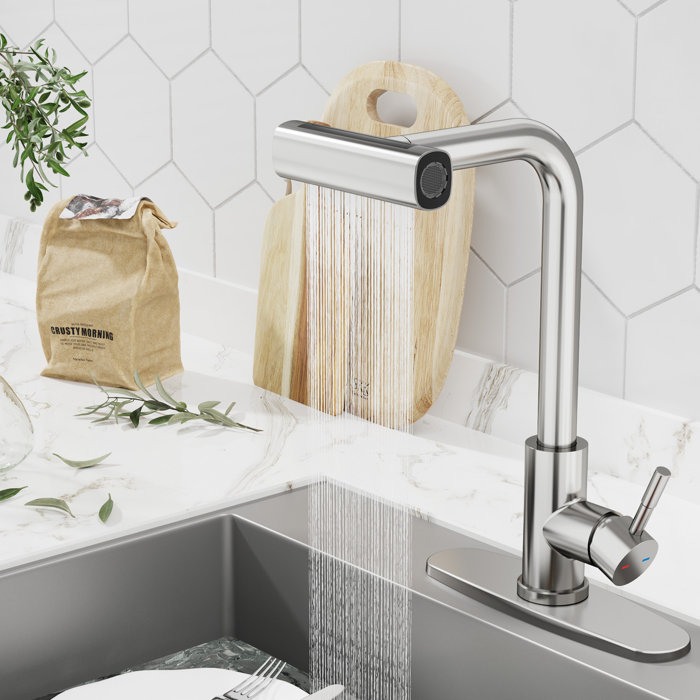 Aida Waterfall Kitchen Faucet, 4 Modes Single Handle Pull Down Kitchen ...