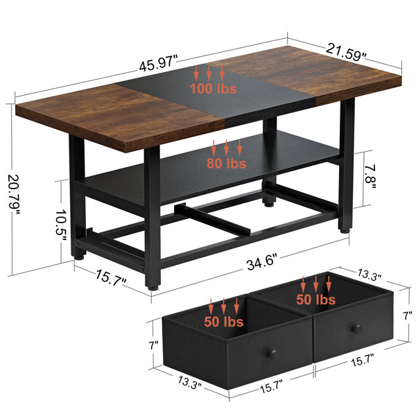 17 Stories Wynny Farmhouse Wood Coffee Table, Small Cocktail Table with ...