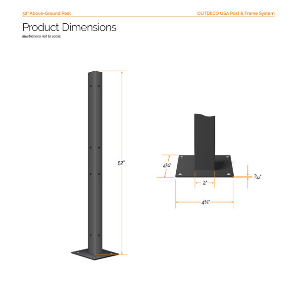 OUTDECO 52 In. Above Ground Galvanized Steel Fence Post With Welded ...
