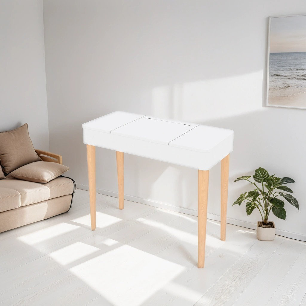 Ivy Bronx Vanity Table Featuring Sturdy Solid Wood Legs and Flip-Up ...