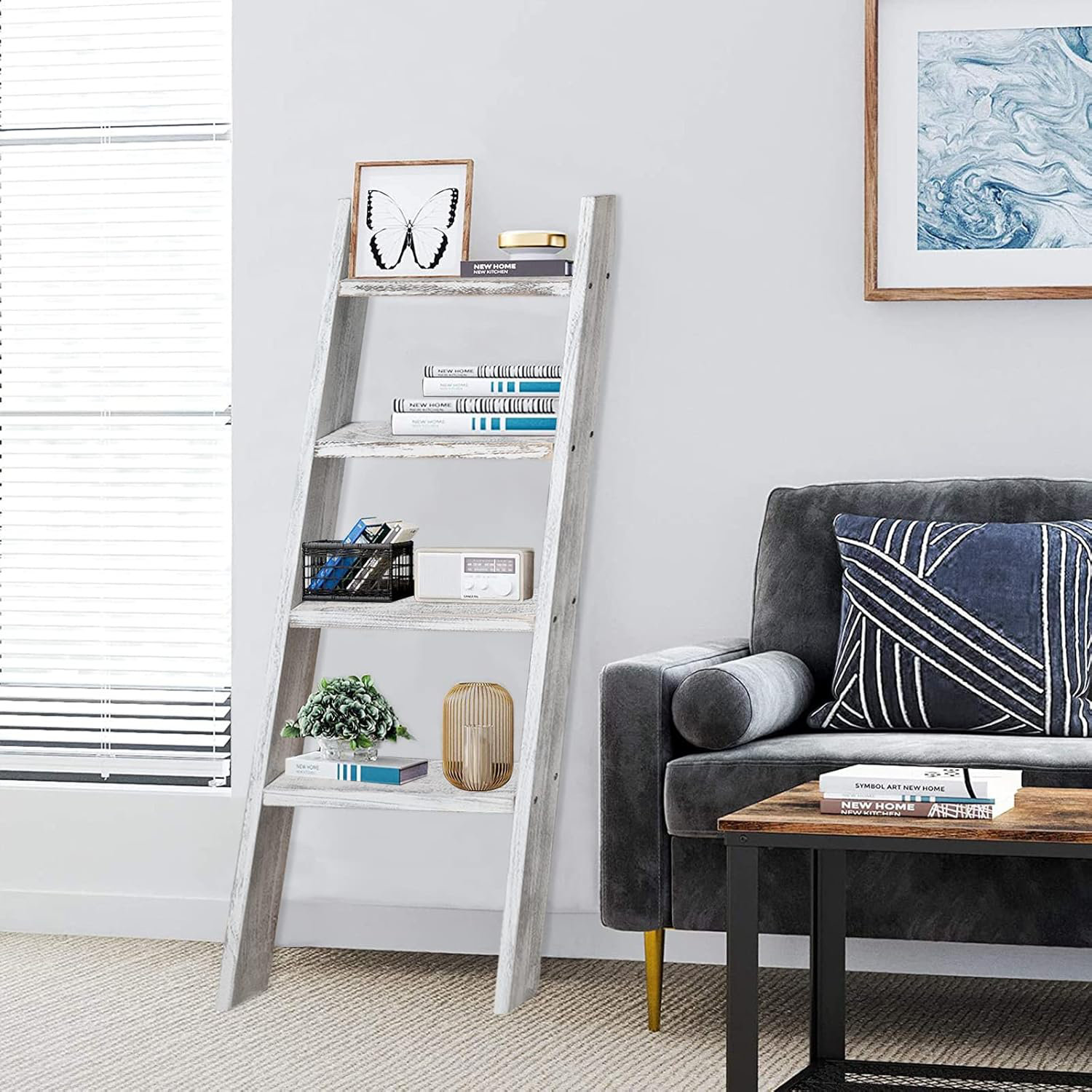 Gracie Oaks Blanket Ladder Rustic Wooden Ladder Farmhouse Blanket ...