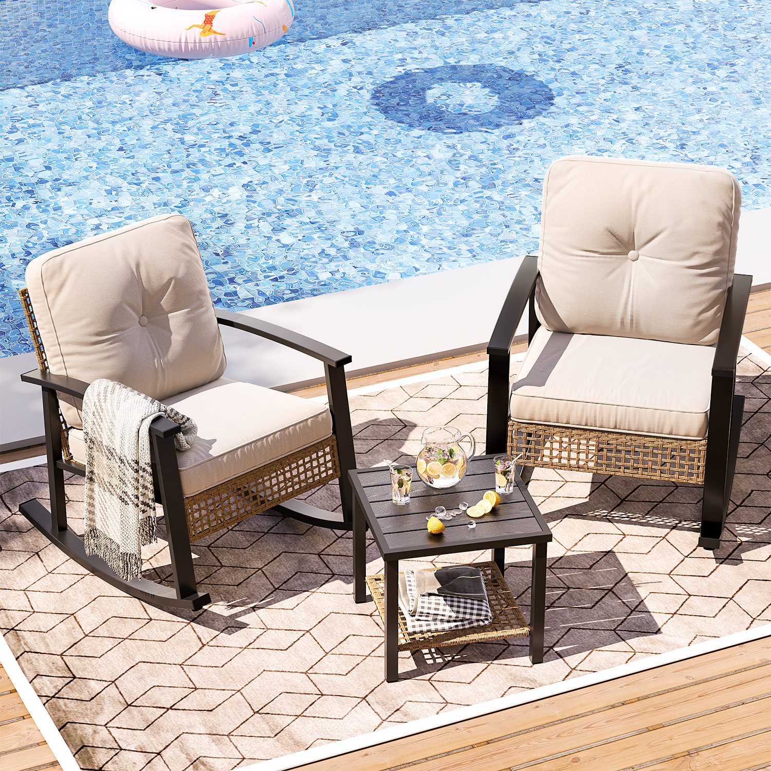 Lark Manor™ 2 - Person Rocking Bistro Set, Patio Rocking Wicker ...
