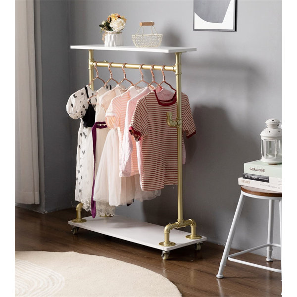 Rebrilliant Naidelyn Wood Metal Rolling Clothing Rack Covers | Wayfair