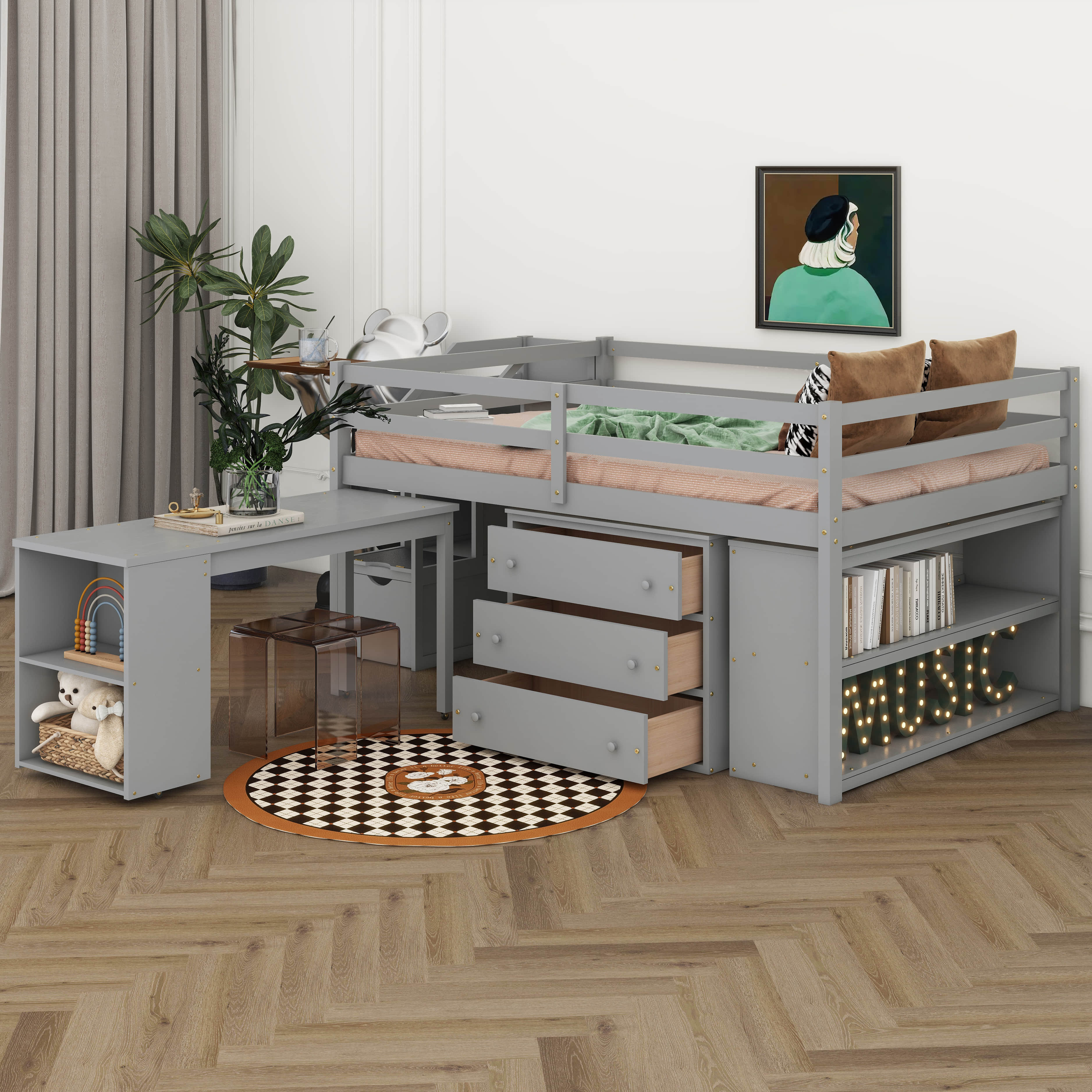 Harriet Bee Jonet Loft Bed With Retractable Writing Desk And 3 Drawers ...