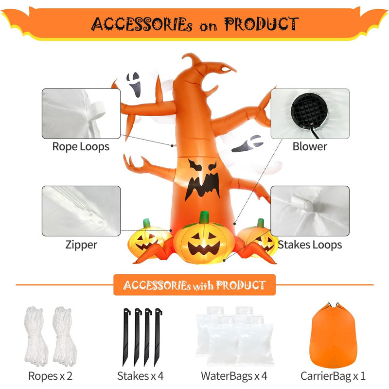 The Holiday Aisle® 8 FT Halloween Inflatable Decorations Spooky Tree ...