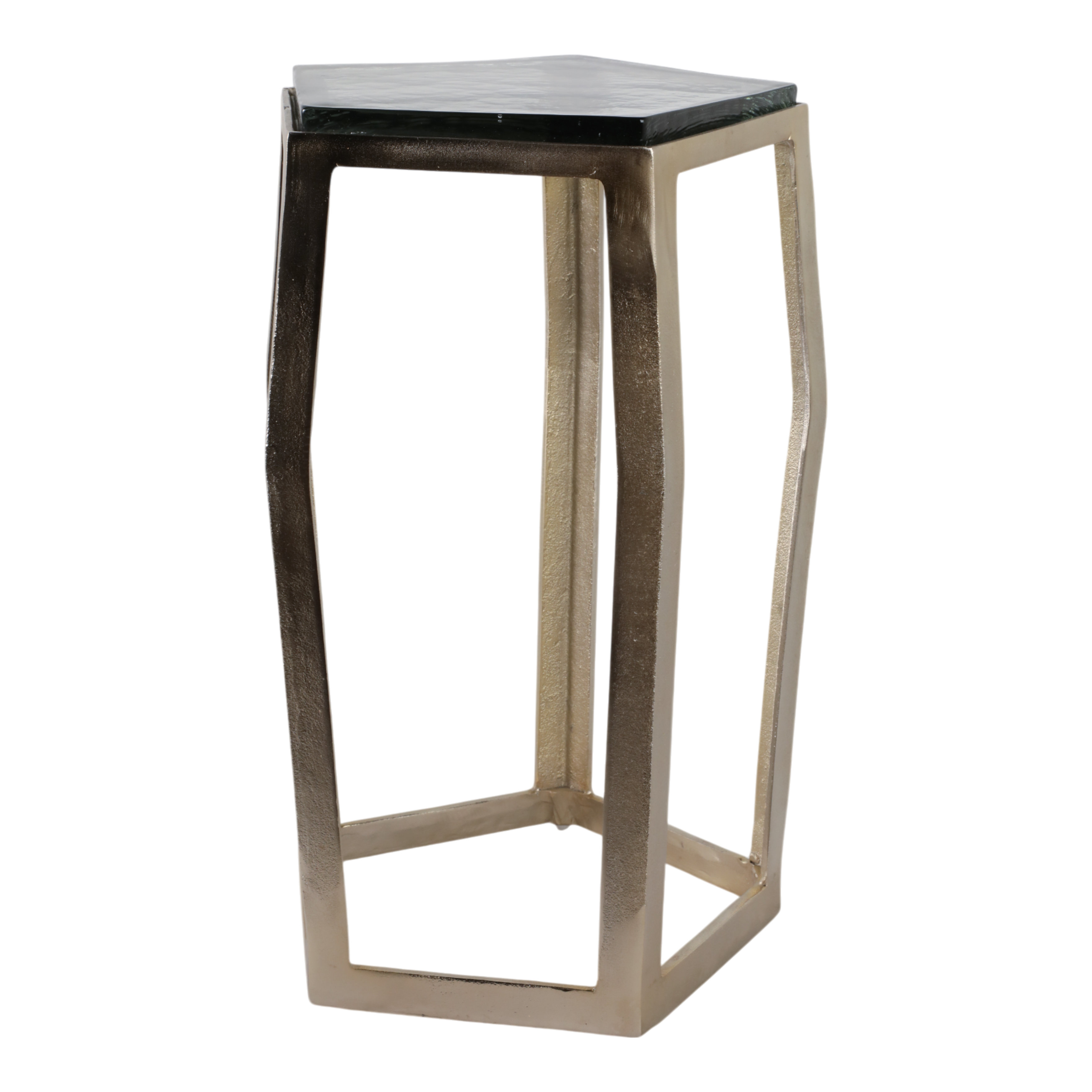 Everly Quinn Metal and Glass Pentagonal Accent Table with Geometric ...
