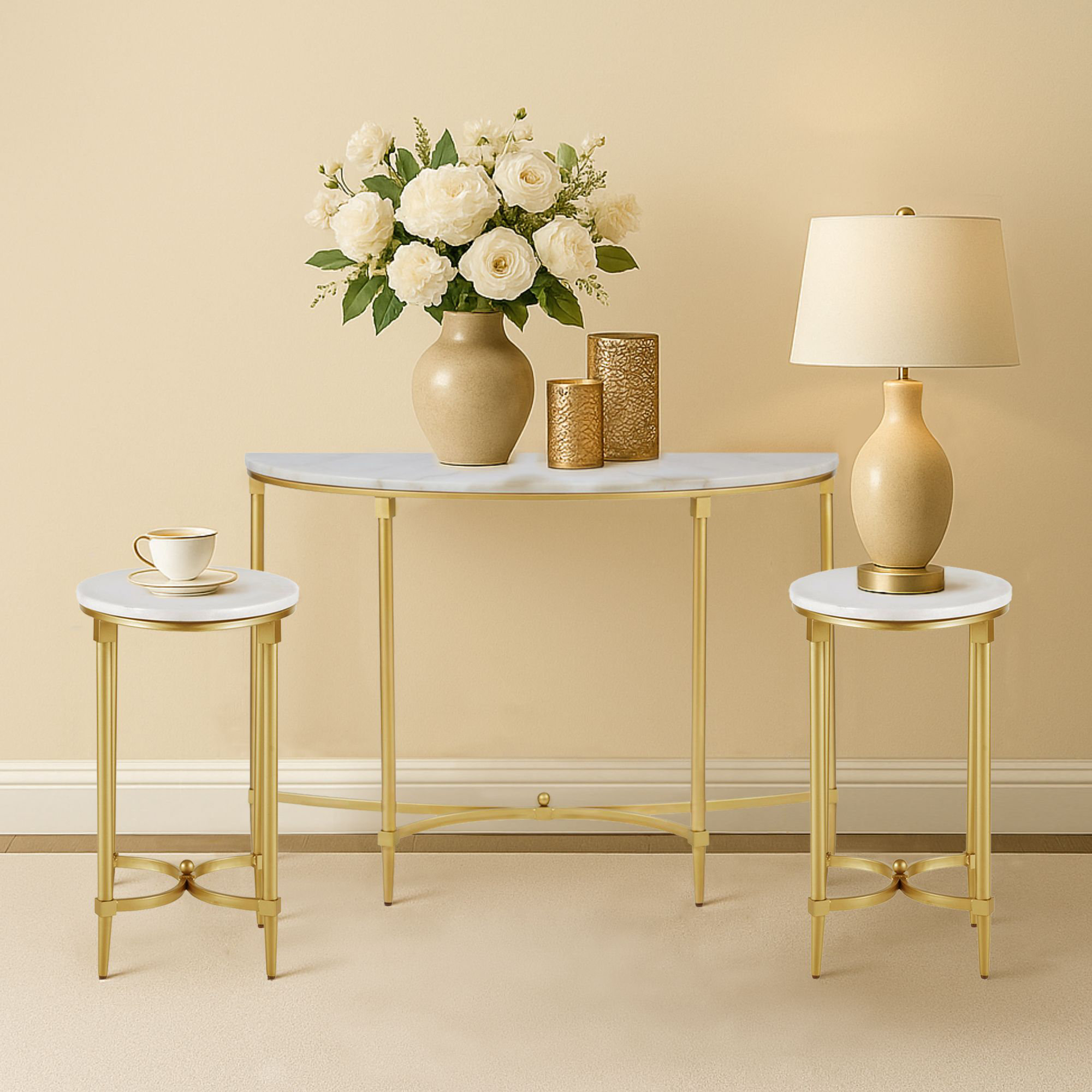 Madison Park Signature 3-Piece Oval Marble Living Room Table Set With ...