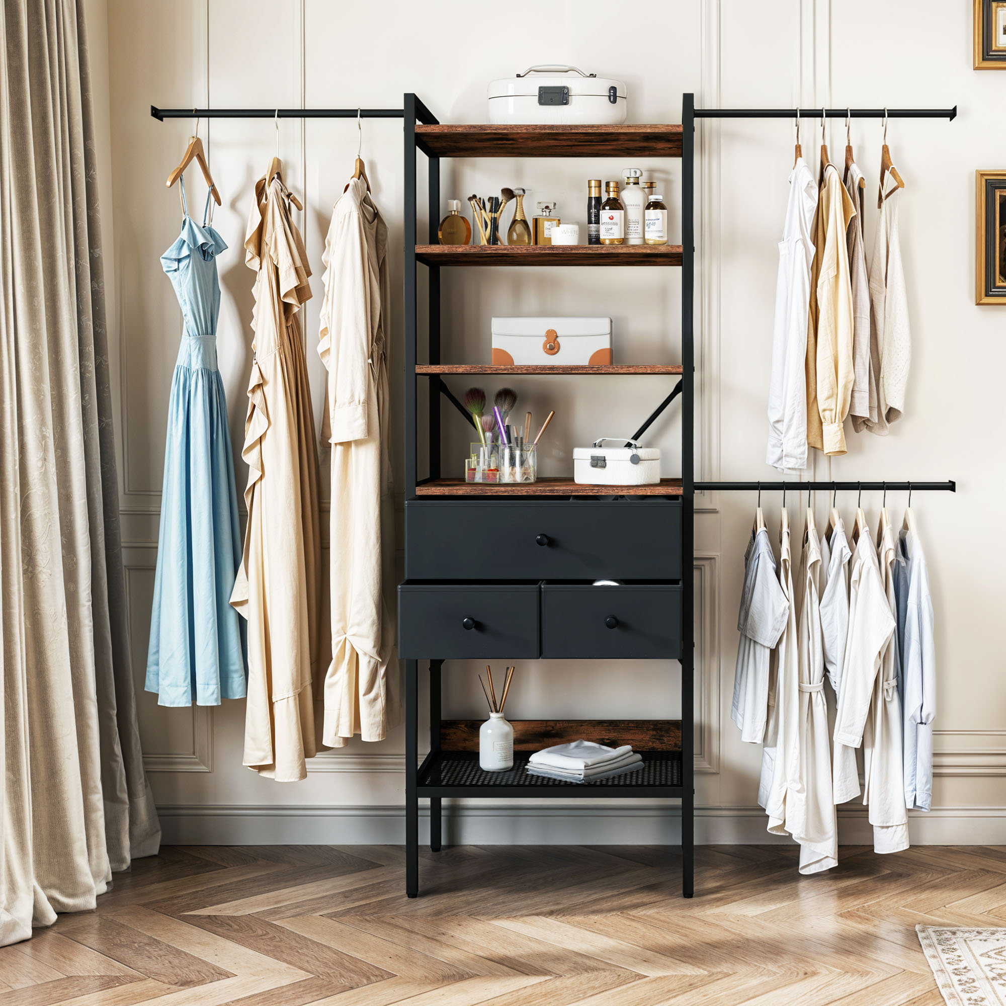 17 Stories 70.8'' Walk In Closet System With 3 Drawers & 3 Expandable ...