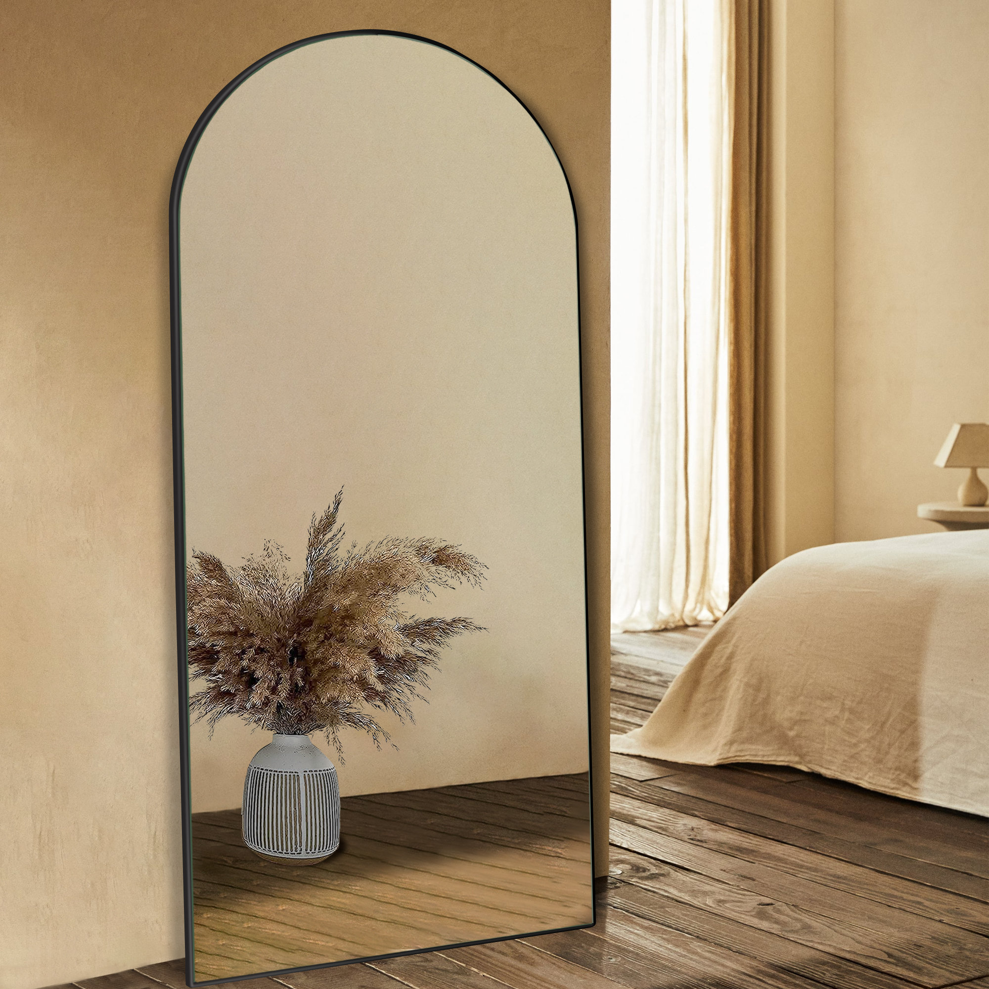 Latitude Run® Repsimia Black arched wood border full length mirror ...