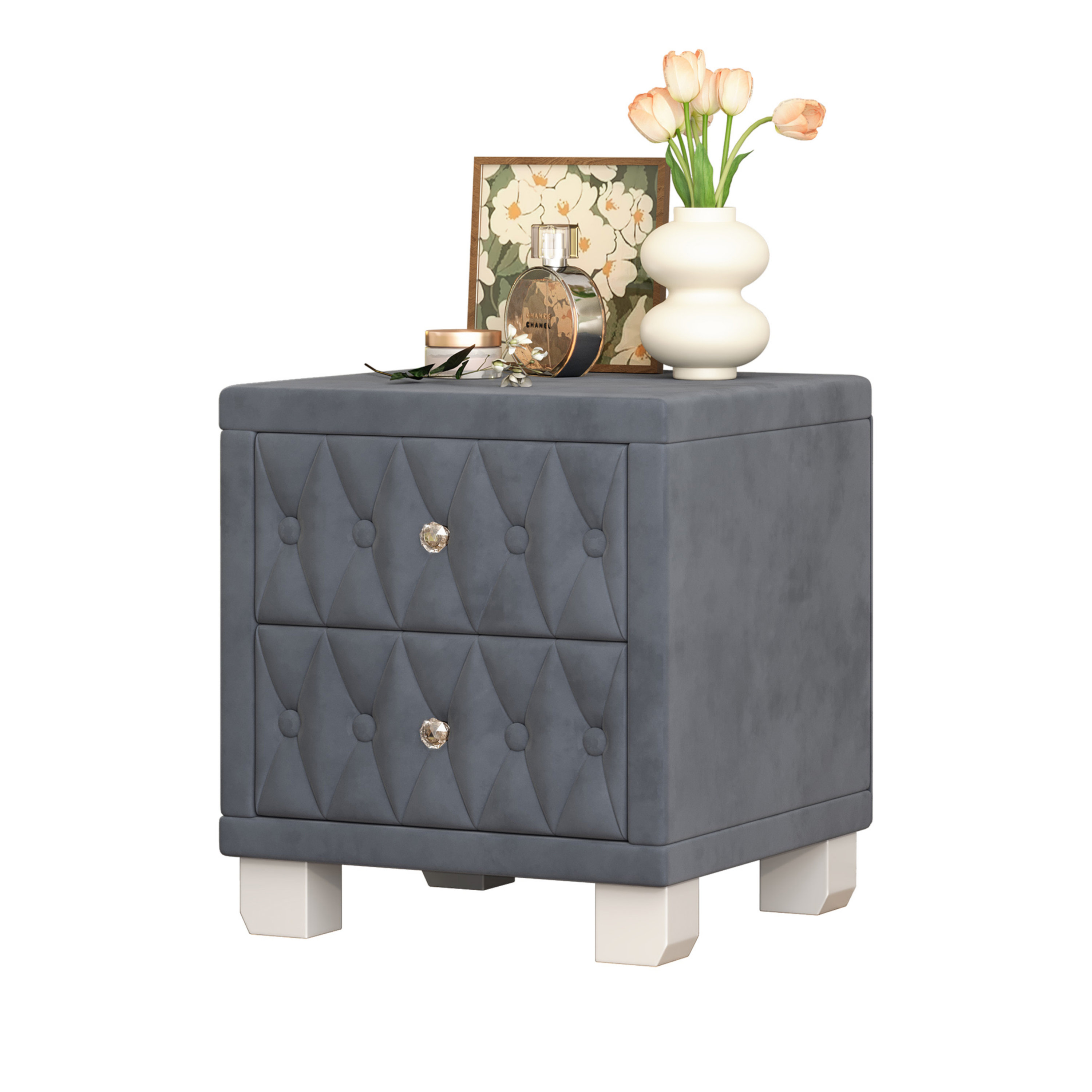 Mercer41 Elegant Velvet Nightstand with 2 Drawers and Crystal Handle ...