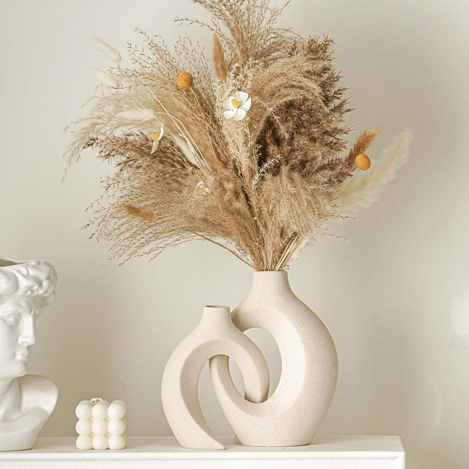 Orren Ellis Ceramic Vase Set of 2, Decorative Ceramic Aesthetic Flower ...