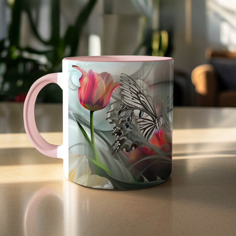 East Urban Home Butterfly Design 11oz Accent Mug – White Ceramic Coffee ...