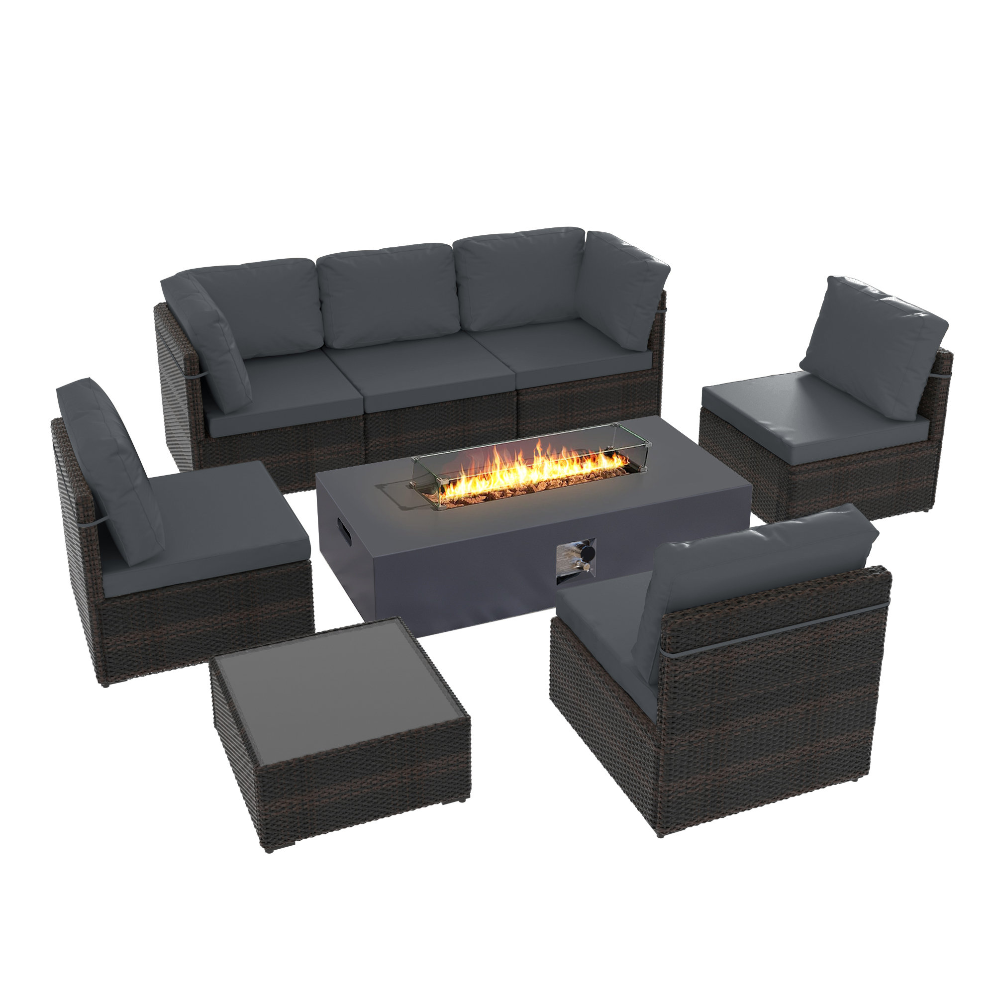 Latitude Run® 9 Piece Rattan Sectional Seating Group with Cushions ...