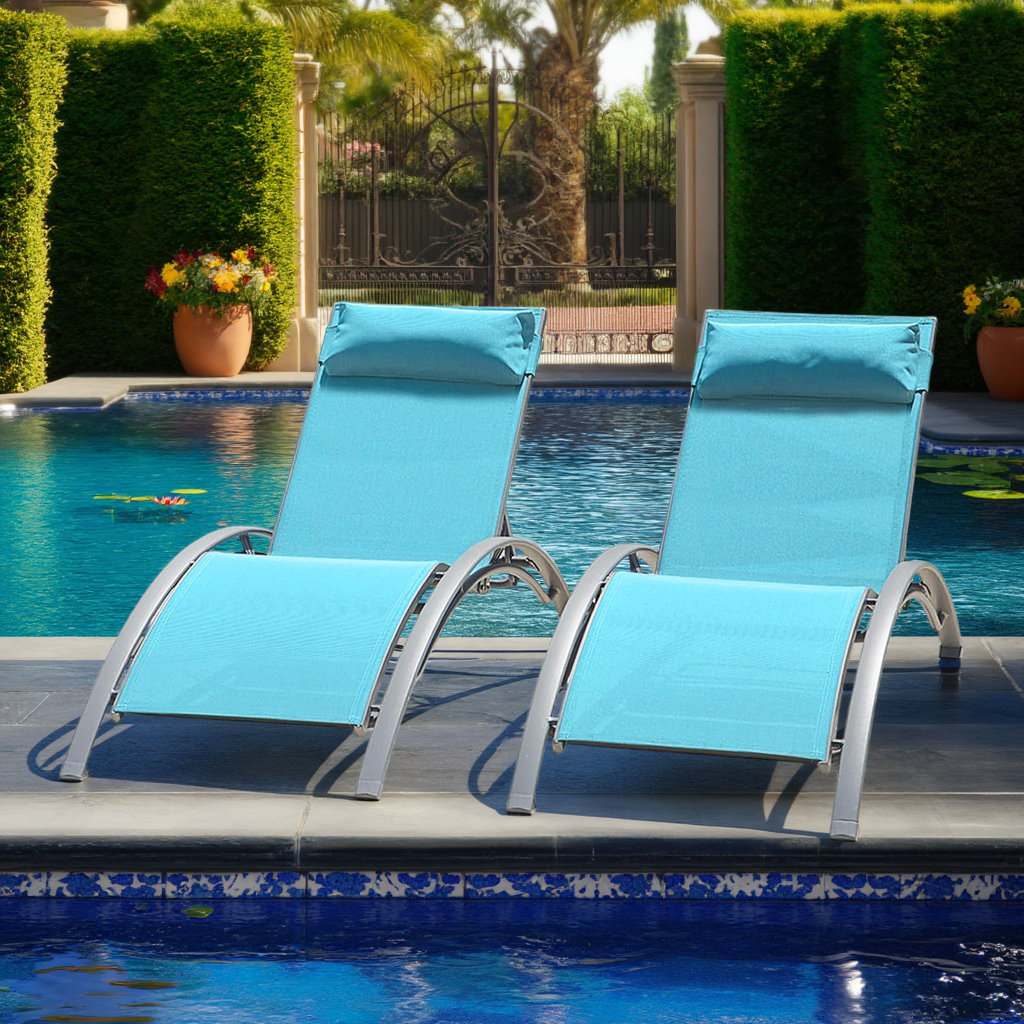Ebern Designs Set of 2 Outdoor Chaise Lounges, Adjustable Aluminum Pool ...