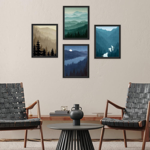 SIGNLEADER Framed Forest Mountain Silhouette Set Of 4 Illustrations ...