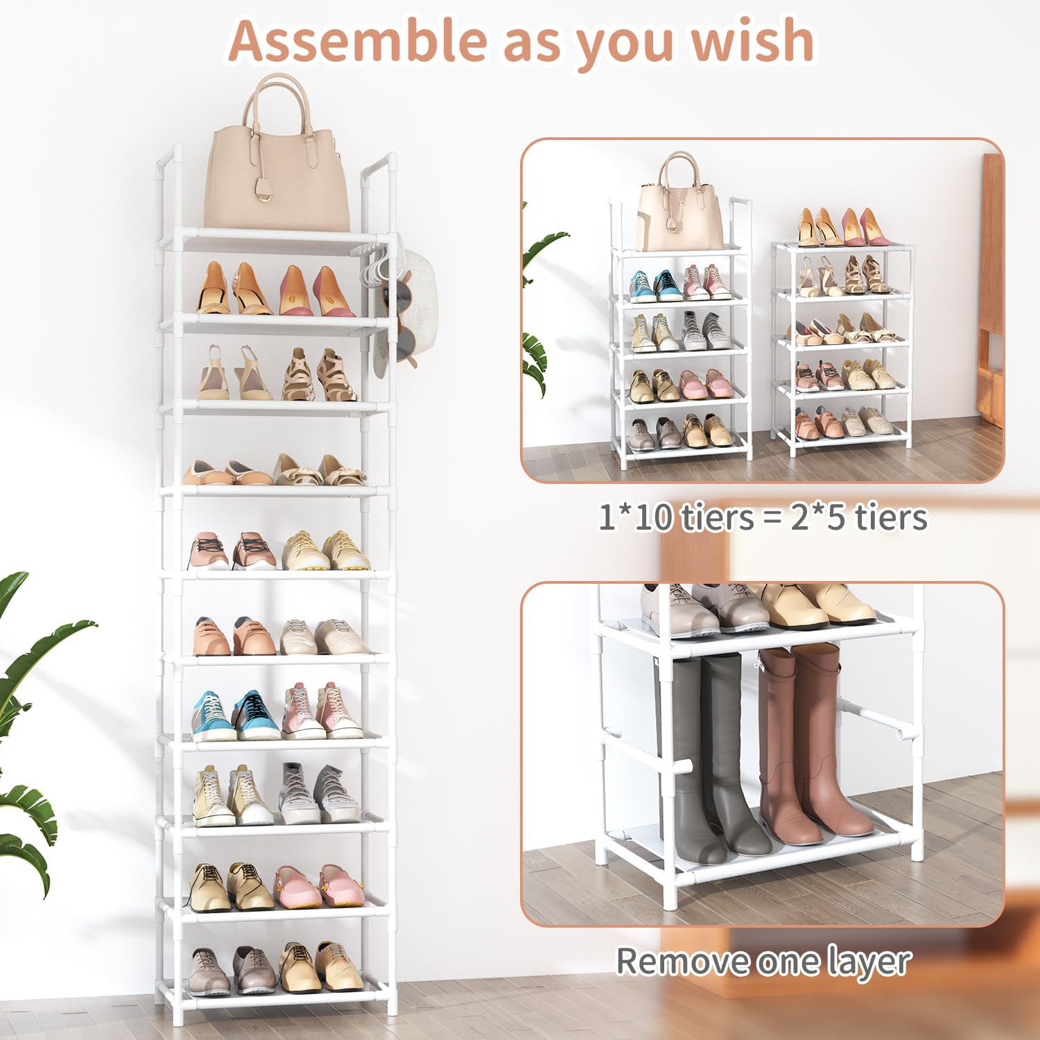 Latitude Run® 10 Tiers Tall Shoe Rack 20-25 Pairs Boots Organizer ...