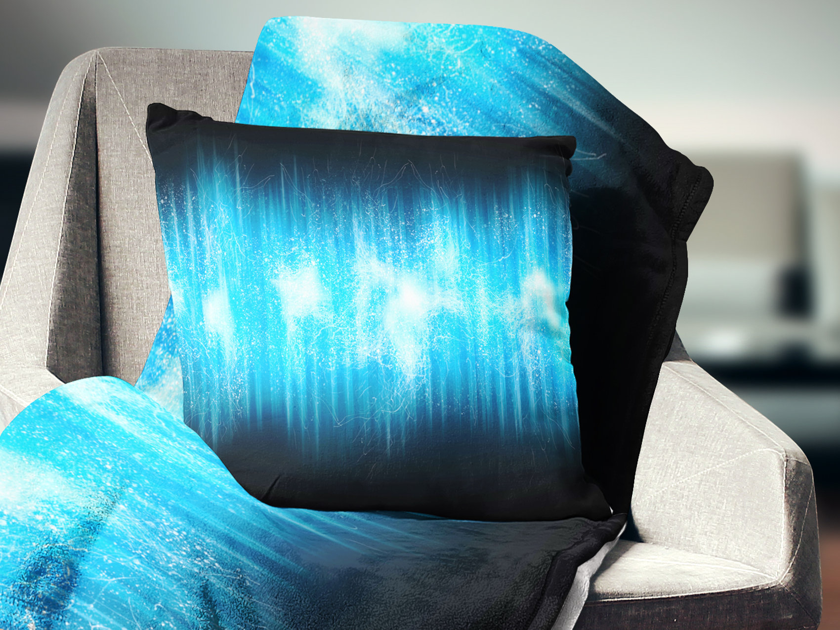 Design Art Blue Ice Flame Abstract - Abstract Printed Pillow | Wayfair